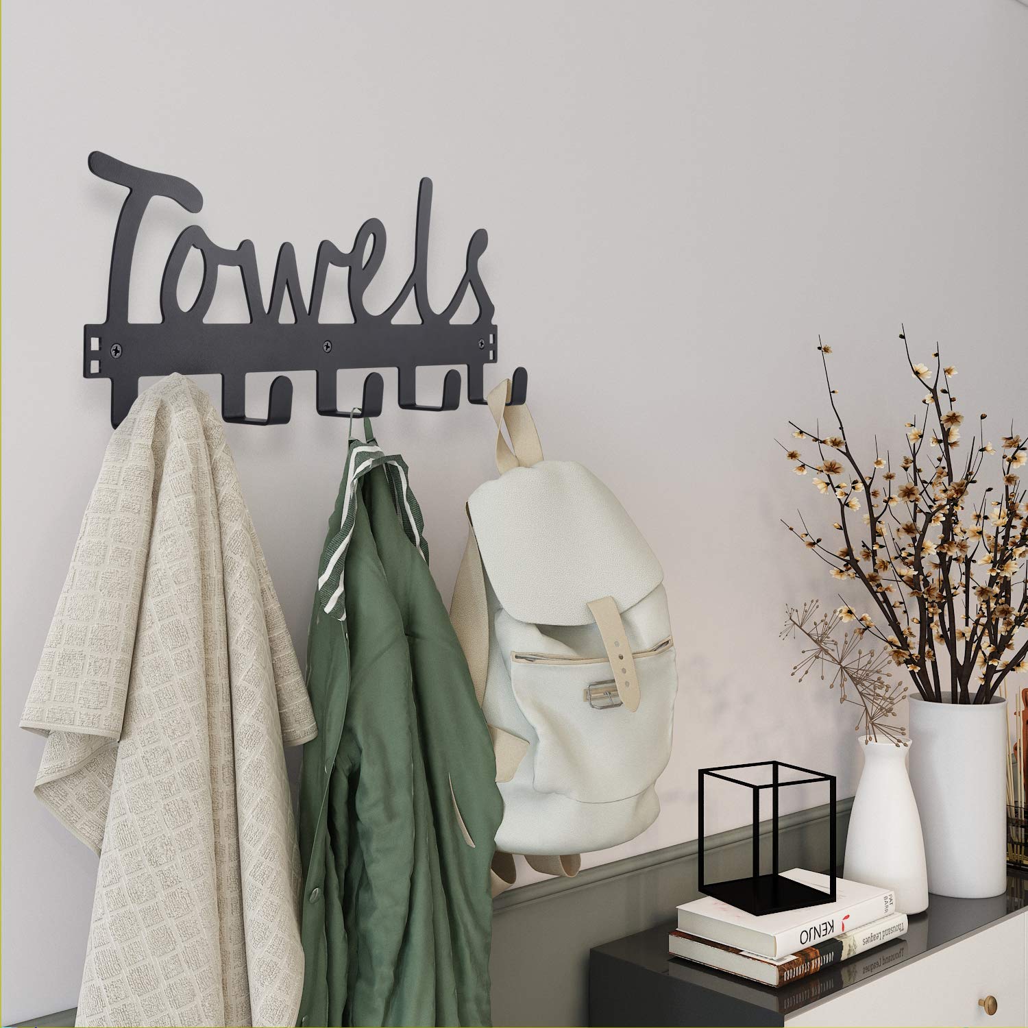 Over The Door Hooks Towel Rack Holder Heavy-Duty Organizer on Bathroom Cabinet Cupboard Door Hooks for Towel, Robe,Coat, Bag,Keys - 5 Hooks