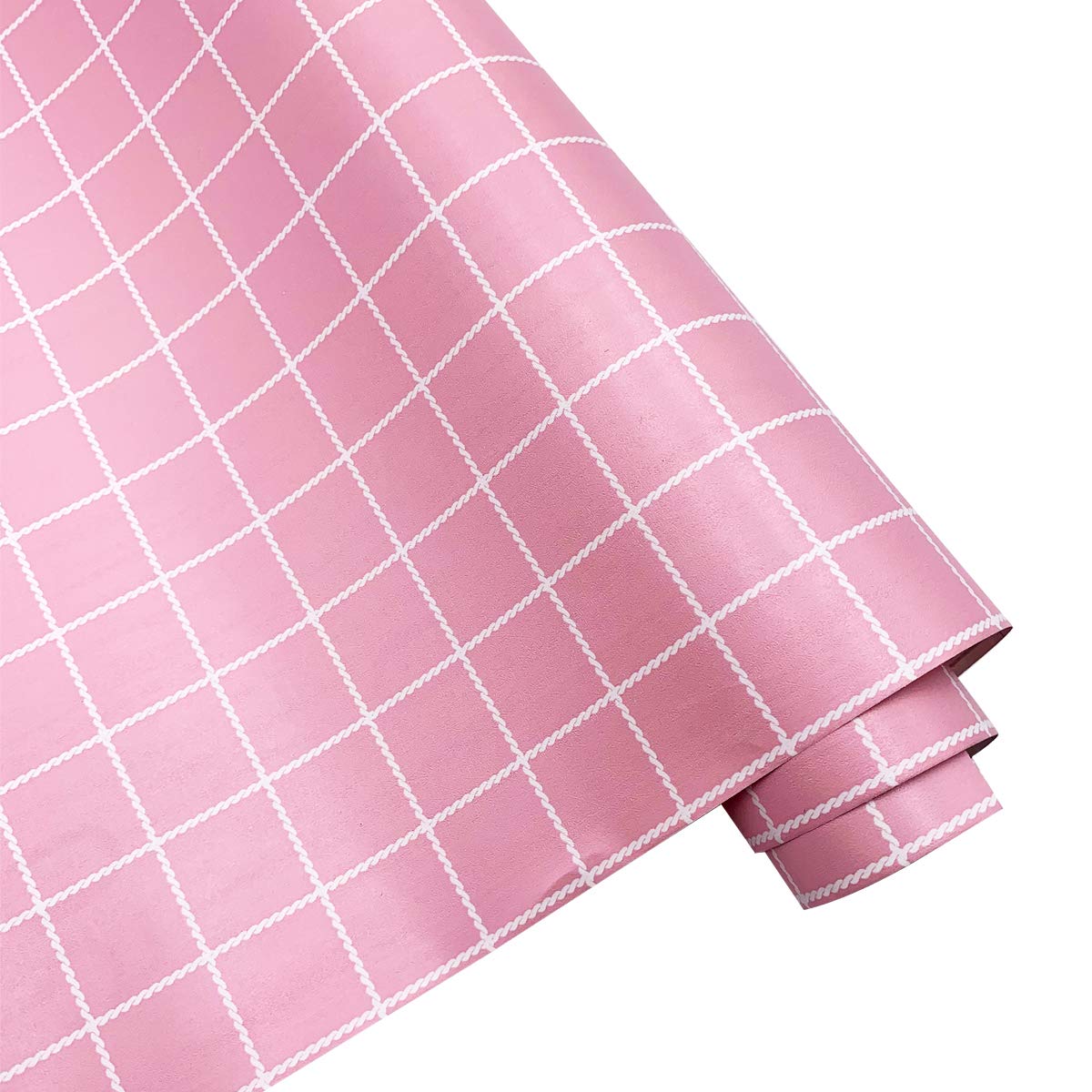 Yifely Pink Plaid Shelf Liner Waterproof Drawer Cover Paper Self-Adhesive Refurbish Girls Folding Laptop Table Makeup Vanity 17.7 inch by 9.8 Feet