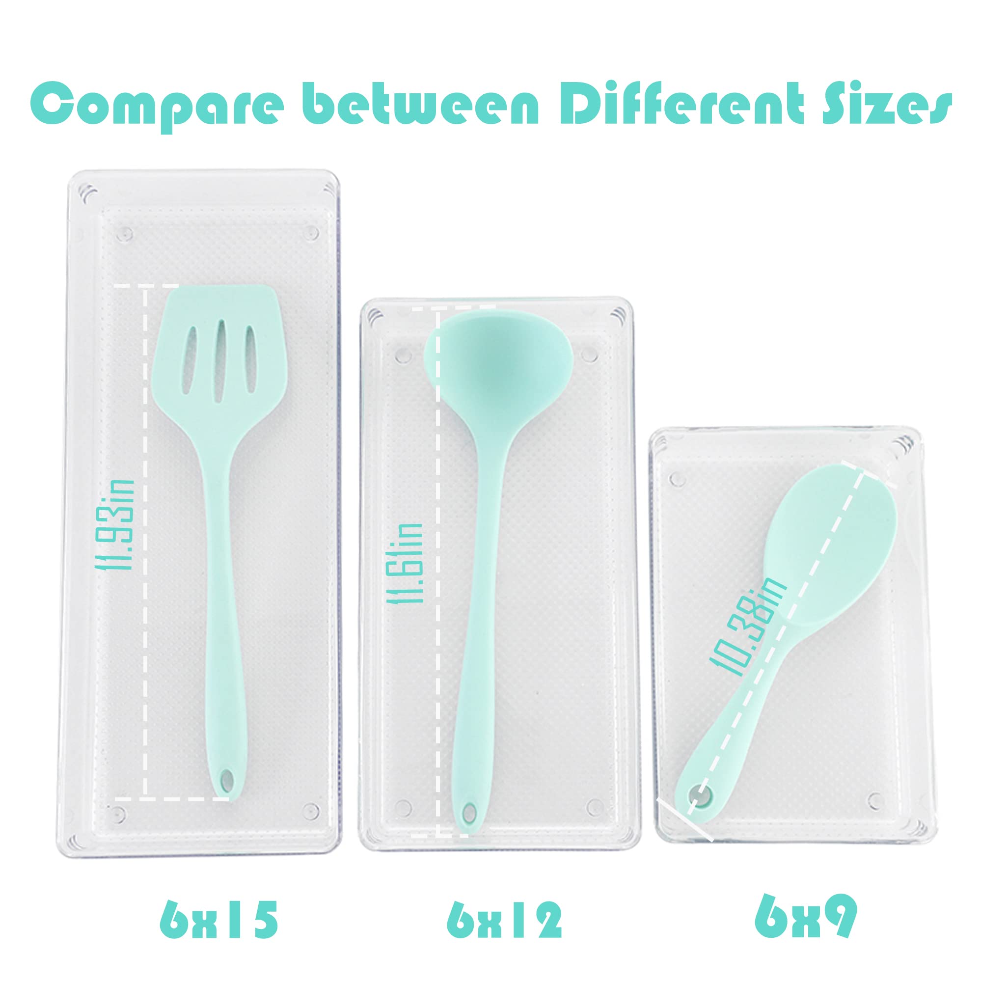 3 Pack Clear Plastic Drawer Organizer Tray Cutlery Utensil Makeups Drawer Organizers 12" X 6"