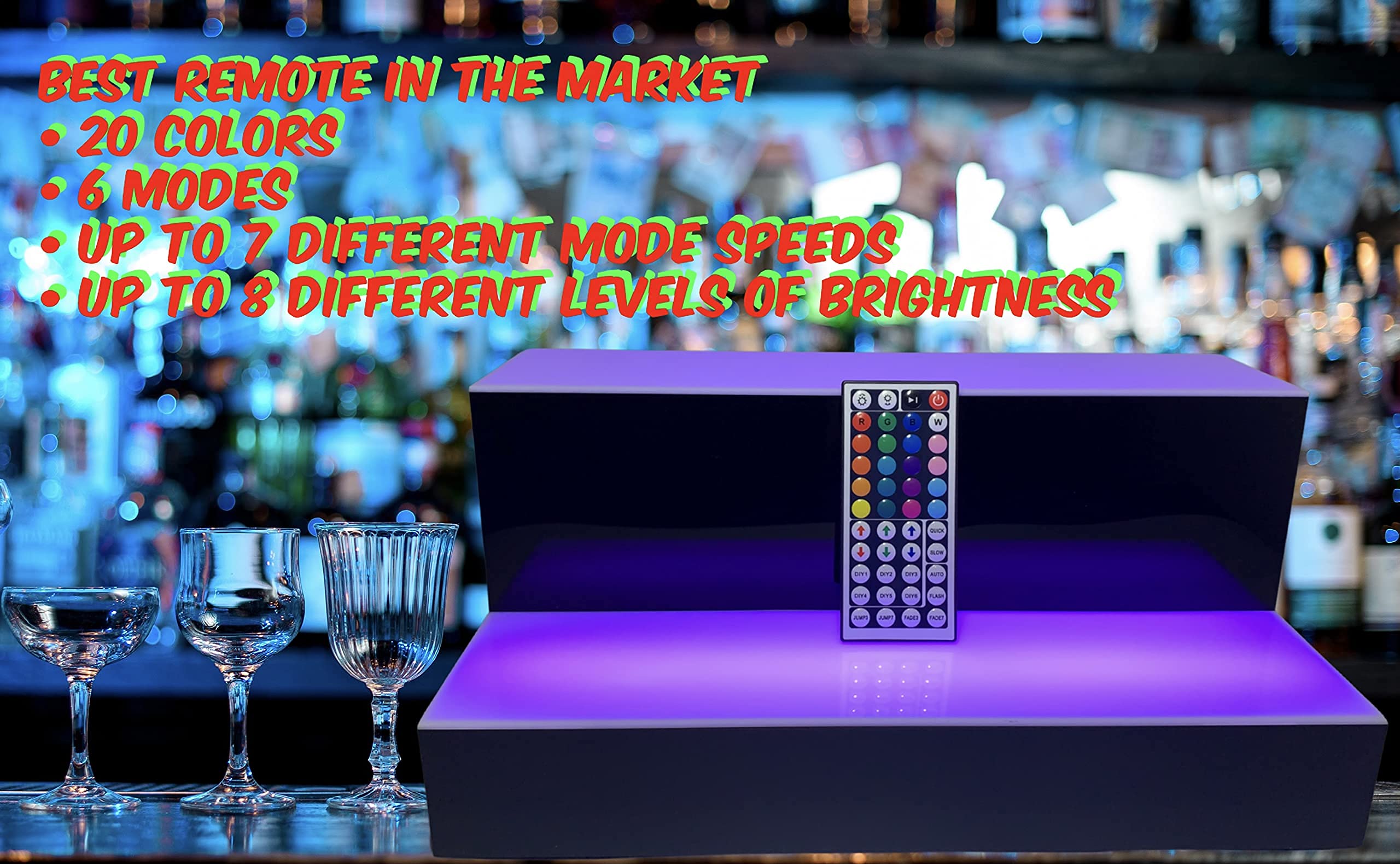Liquor Bottle Display LED Shelf - 2 Step Multicolor Lighted Bar Stand 16 inch