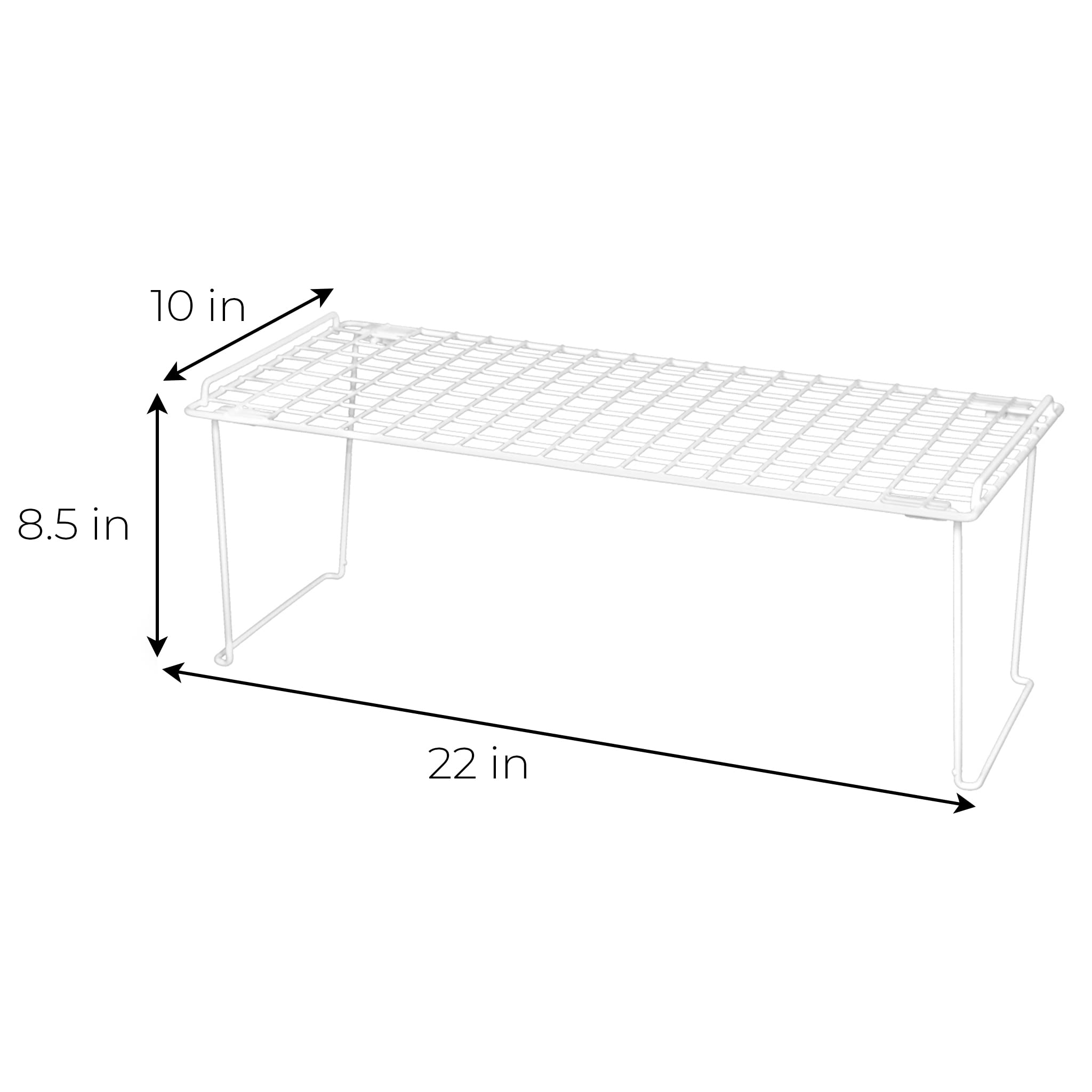 Smart Design Stacking Cabinet Shelf Rack - Extra Large 22 x 10 Inch - Steel Metal Wire - Cupboard, Plate, Dish, Counter and Pantry Organizer - Kitchen - White