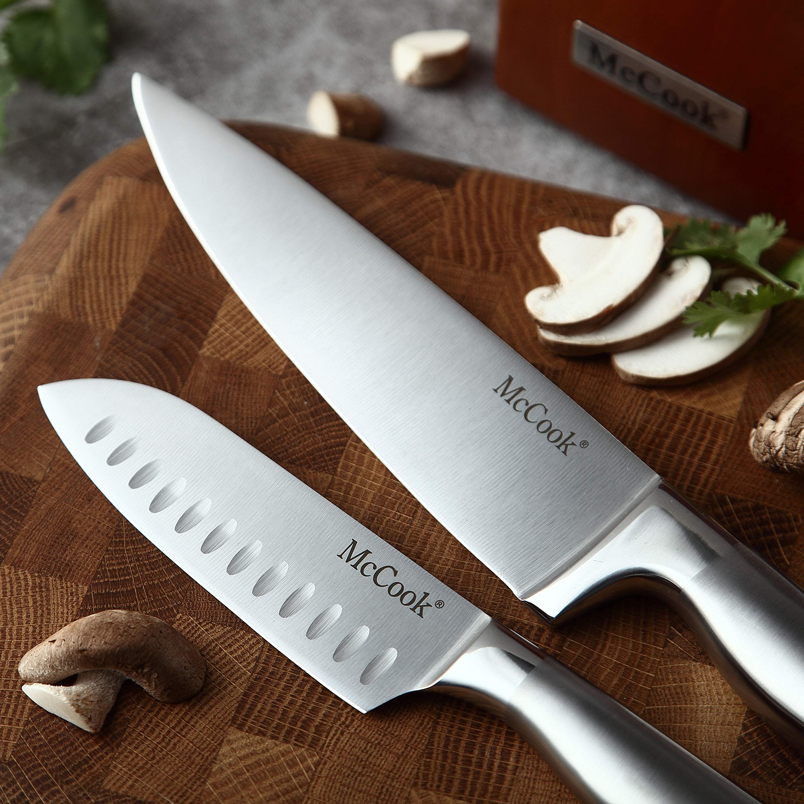 McCook MC29 Knife Sets,15 Pieces German Stainless Steel Kitchen Knife Block Sets with Built-in Sharpener