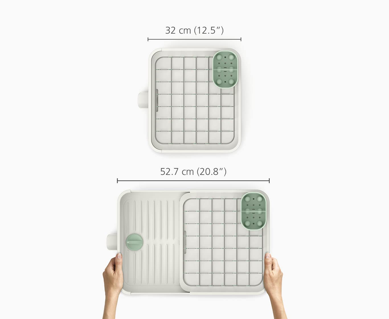 Joseph Joseph 85071 Extend Expandable Dish Drying Rack and Drainboard Set Foldaway Integrated Spout Drainer Removable Steel Rack and Cutlery Holder, White,White/Green - Plastic