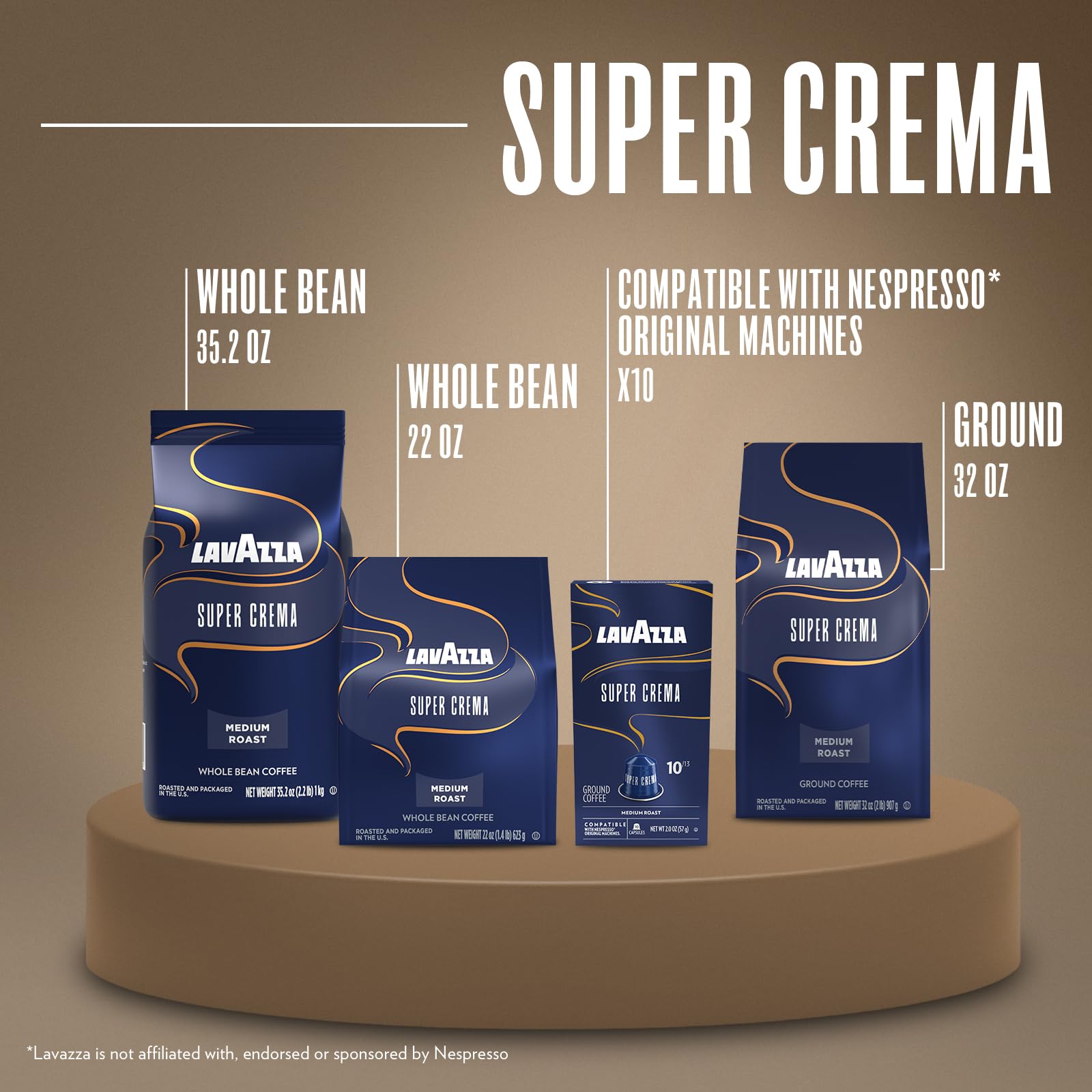 Lavazza Super Crema Whole Bean Coffee Blend, light-Medium Espresso Roast, 2.2 Pound (Pack of 1) ,Premium Quality, Aromatic, Mild and creamy
