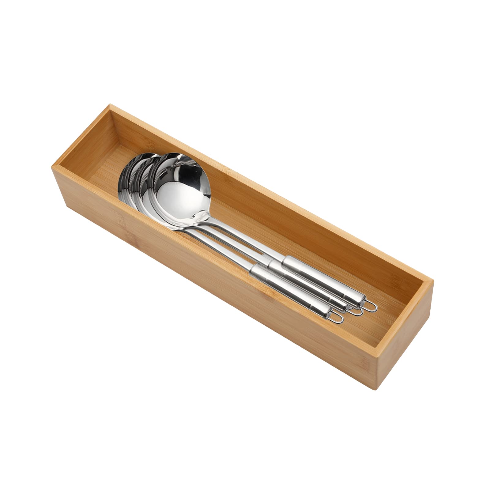 PRATIQUE Bamboo Drawer Organizer - Kitchen Utensil Organizer Silverware Tray Cutlery Holder,Office Desk Supplies and Accessories (12x3x2.6 inch)