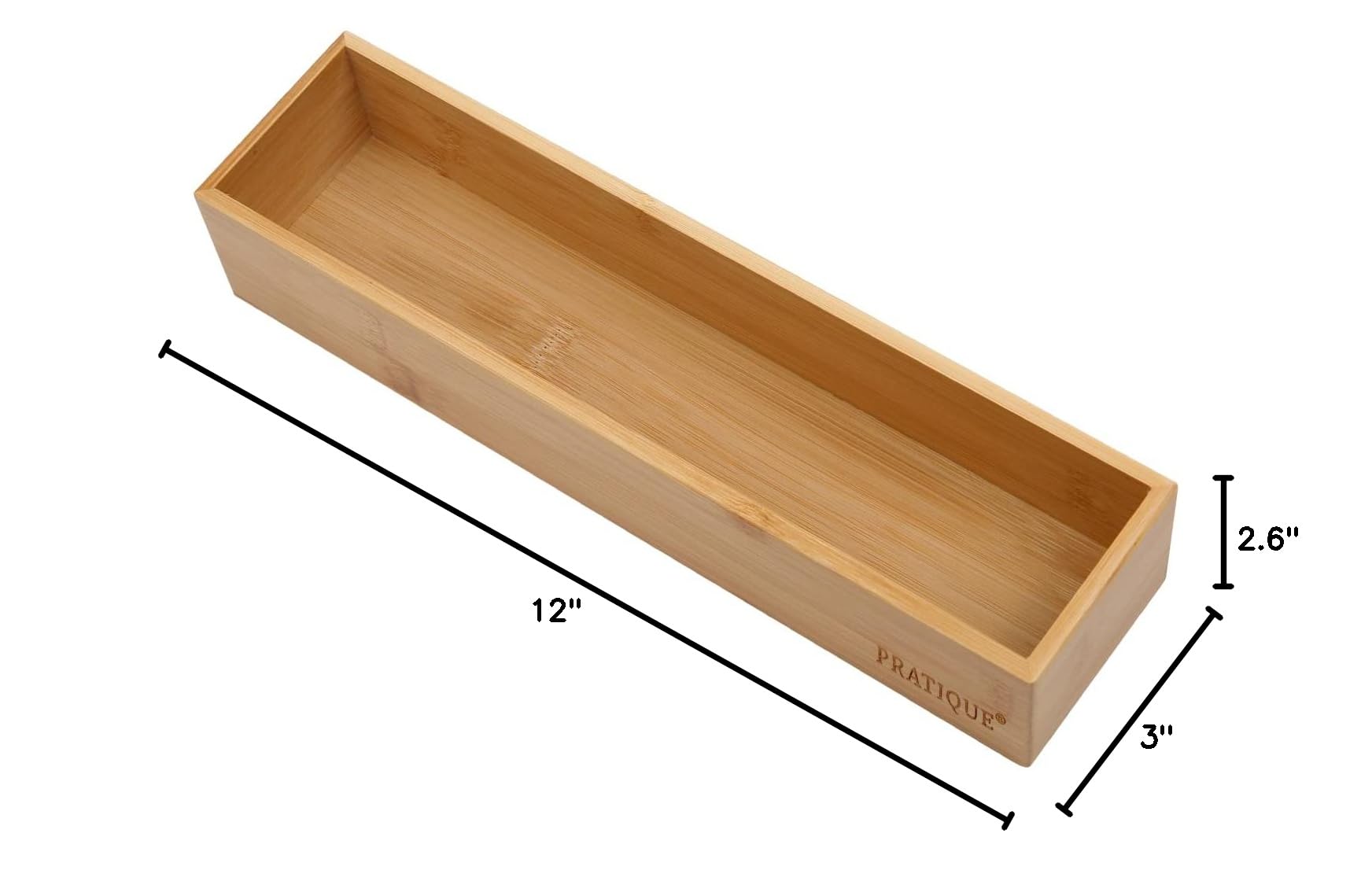PRATIQUE Bamboo Drawer Organizer - Kitchen Utensil Organizer Silverware Tray Cutlery Holder,Office Desk Supplies and Accessories (12x3x2.6 inch)