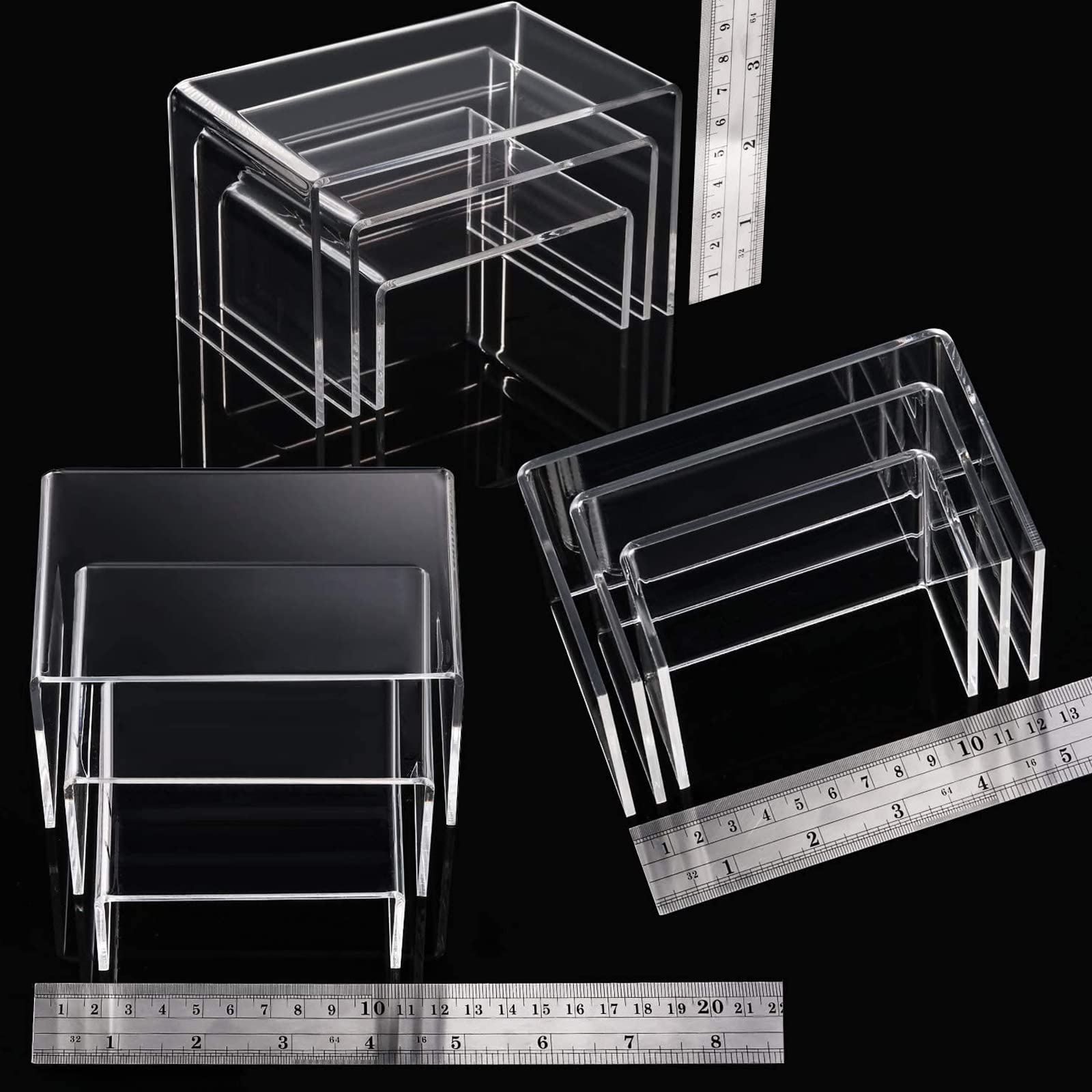 2 Sets Acrylic Display Risers, Clear Product Stand, Jewelry Display Riser Shelf Showcase Fixtures For Dessert Cupcake Candy Treat Action Figure Display