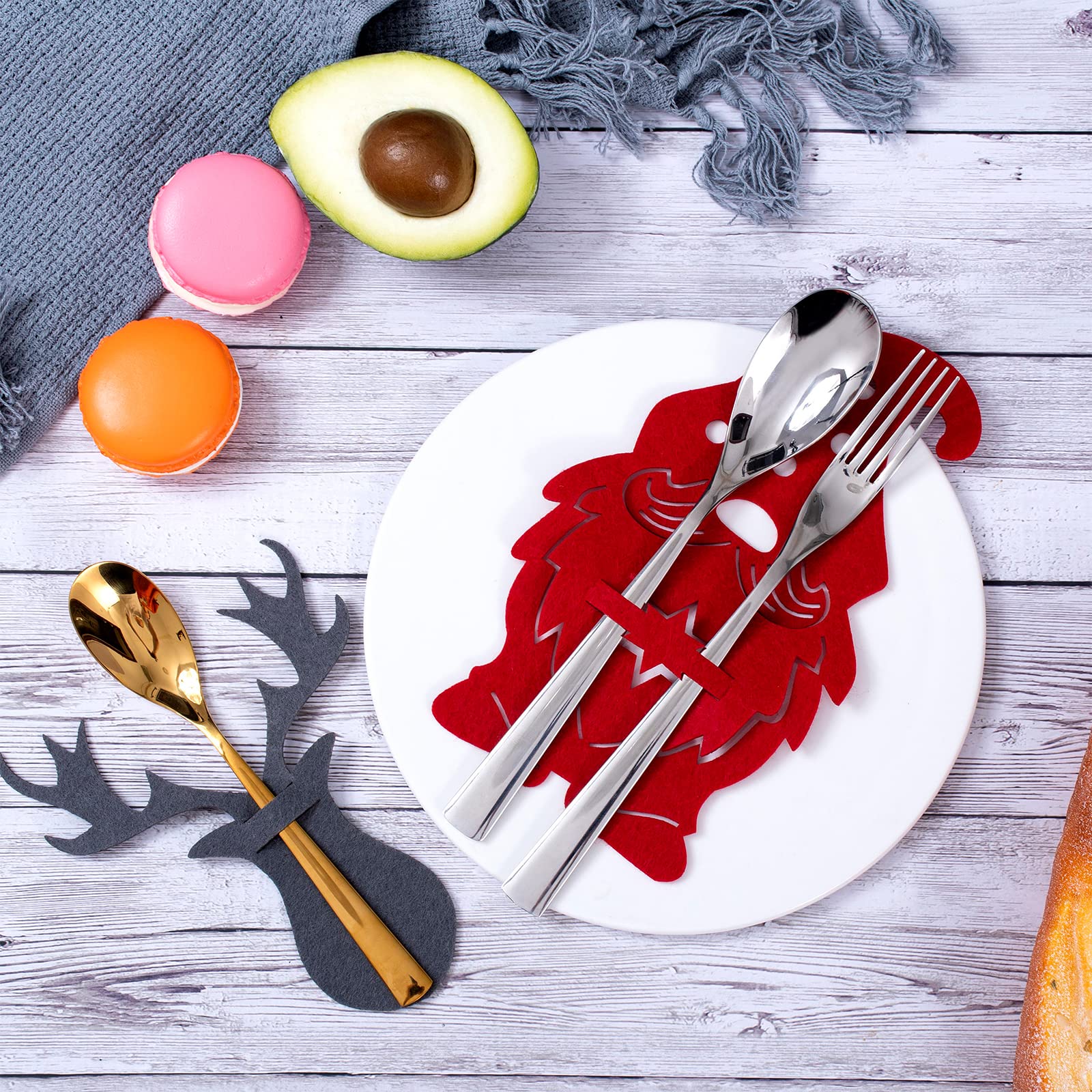 Christmas Cutlery Decoration, 12PCS Christmas Cutlery Bag Silverware Tableware Holder Knife Fork Bag Pouch Decor for Home Dinner Table, Festival Holiday Party, Christmas Tree Decoration (Elk-red)