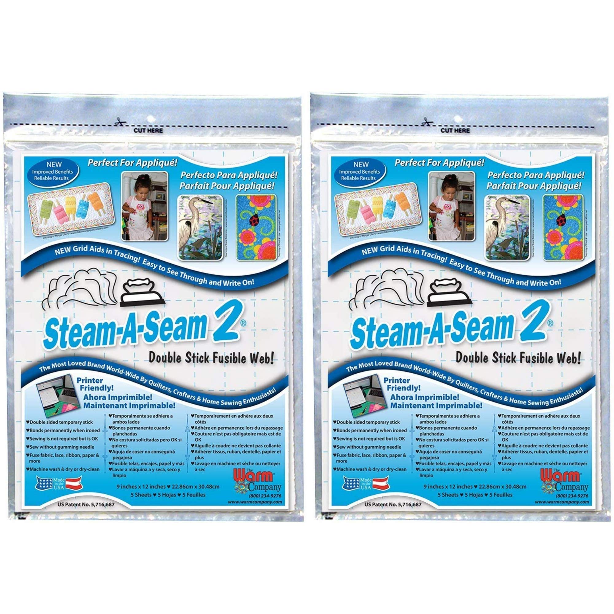 Warm Company Steam-A-Seam 2 Double Stick Fusible Web-9"X12" Sheets 5/Pkg (5517) (2-Pack of 5)