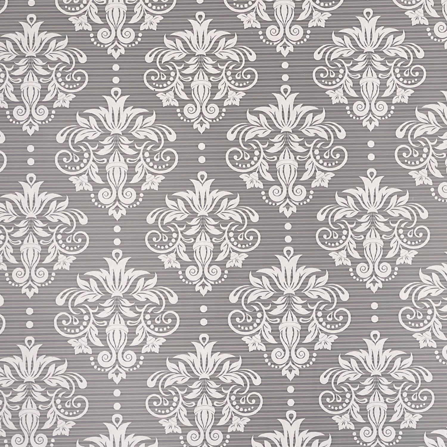 Yifely Gray-White Damask Shelf Liner Peel & Stick PVC Drawer Paper Covering Apartment Old Cabinets Shelves 17.7 Inch by 9.8 Feet Removable Countertop Decor