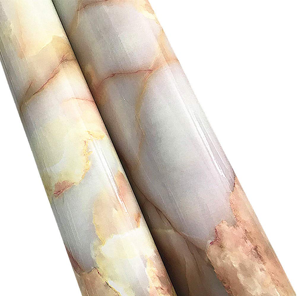 Yija Self Adhesive Granite White Pink Jade Look Marble Gloss Film Vinyl Counter Top Peel and Stick Wall Decal 15.6inch by 79inch