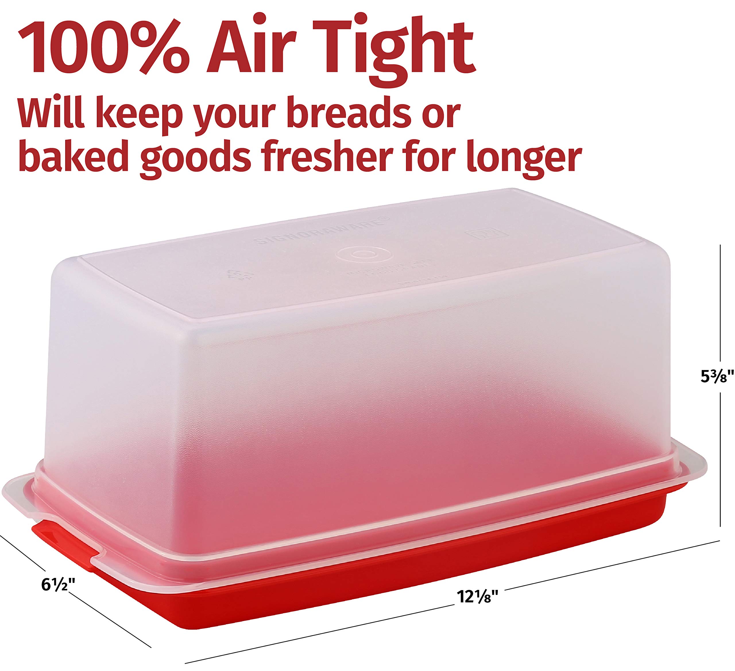 Bread Box -Dual Use Bread Holder/Airtight Plastic Food Storage Container for Dry or Fresh Foods -2 in 1 Bread Bin- Loaf Cake Keeper/Baked Goods -Keeps Bread Fresh- Red and Clear Cover - Signoraware (Red)