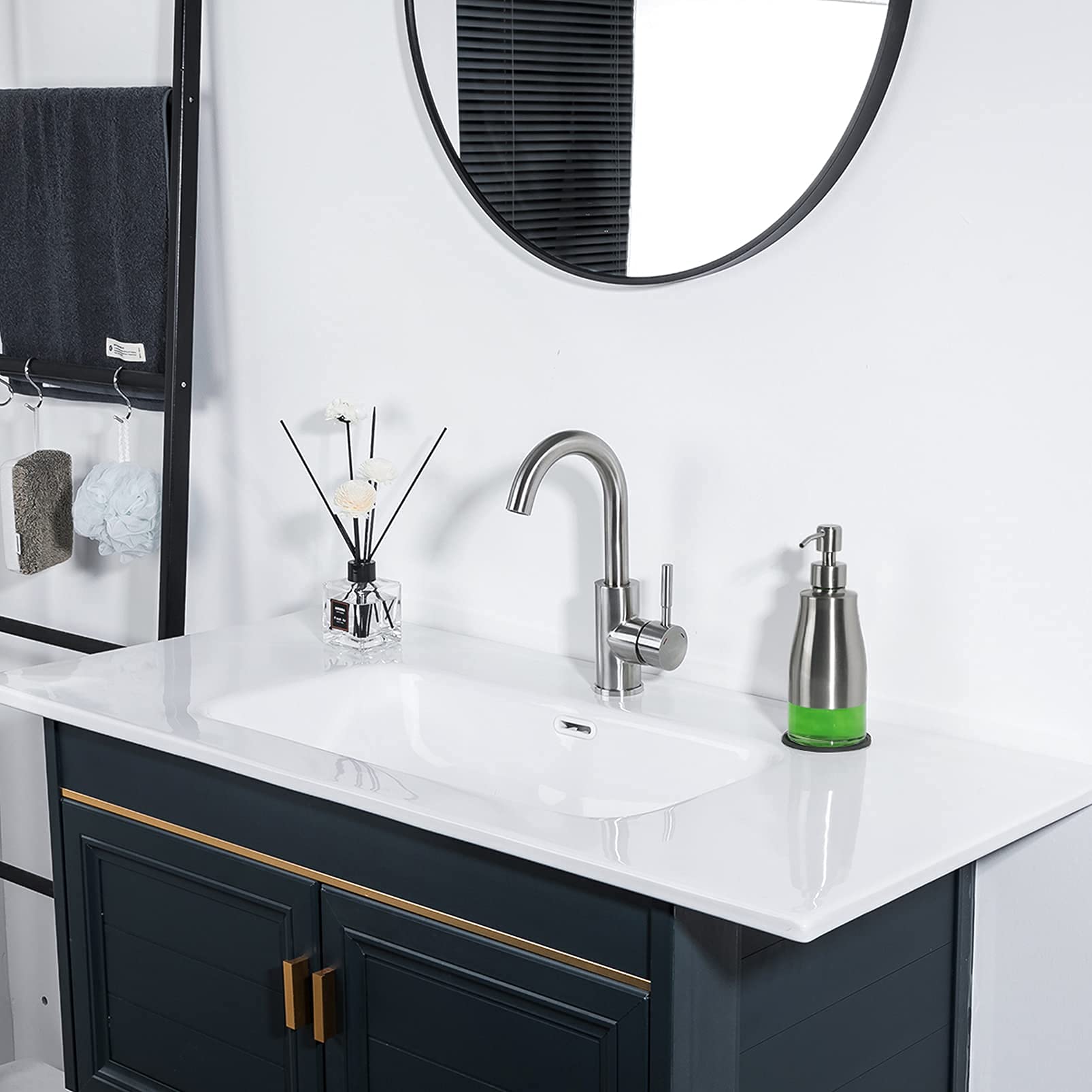 Gaussra Soap Dispenser with Non-Slip Coaster,Brushed Nickel Stainless Steel Case Glass Liner Hand Pump Dispenser,Refillable Liquid Hand Soap Dispenser for Bathroom & Kitchen (11OZ / 320ML)