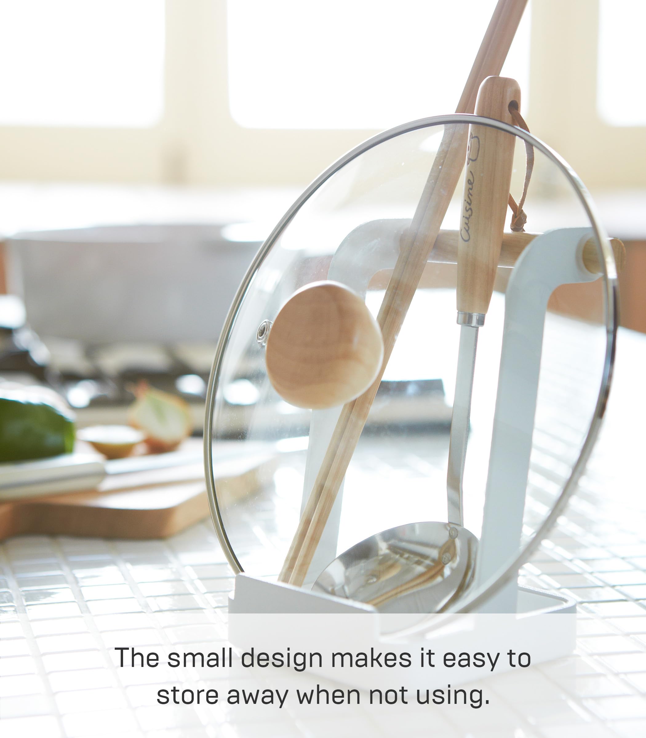 Yamazaki Home Ladle & Lid Rest - Kitchen Utensil Organizer Stand For Cooking, Steel + Wood, Water Resistant, No Assembly Req.