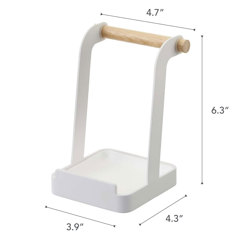 Yamazaki Home Ladle & Lid Rest - Kitchen Utensil Organizer Stand For Cooking, Steel + Wood, Water Resistant, No Assembly Req.