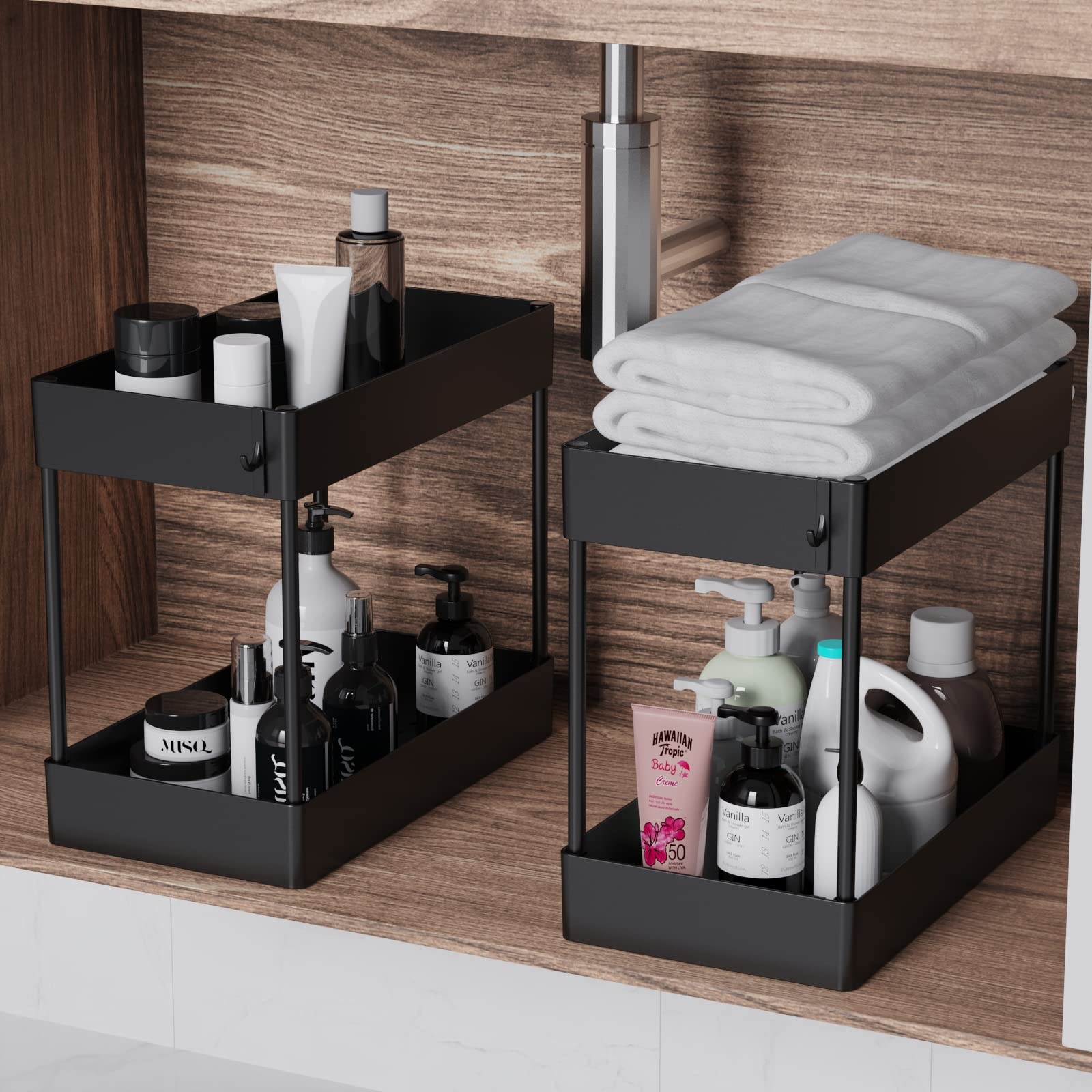 2 Pack Under Sink Organizer, Avaspot Under Sink Organizers and Storage Bathroom Shelf Organizer Rack Multi-purpose Bath Collection Baskets for Bathroom Kitchen Countertop and Cabinet