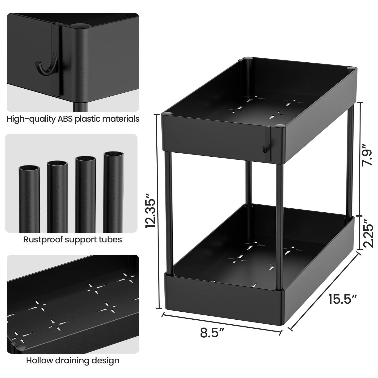 2 Pack Under Sink Organizer, Avaspot Under Sink Organizers and Storage Bathroom Shelf Organizer Rack Multi-purpose Bath Collection Baskets for Bathroom Kitchen Countertop and Cabinet
