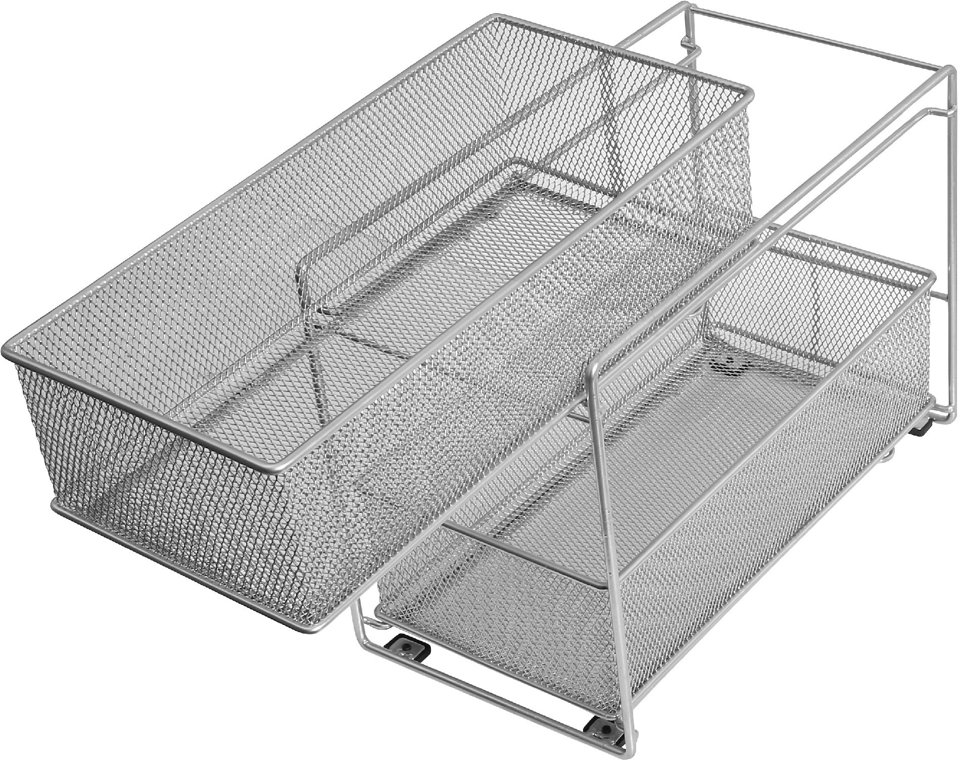 YBM Home Silver 2 Tier Mesh Sliding Spice and Sauces Basket Cabinet Organizer Drawer 2304