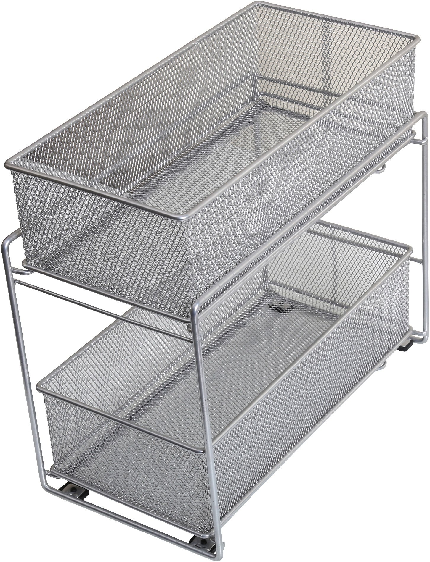YBM Home Silver 2 Tier Mesh Sliding Spice and Sauces Basket Cabinet Organizer Drawer 2304