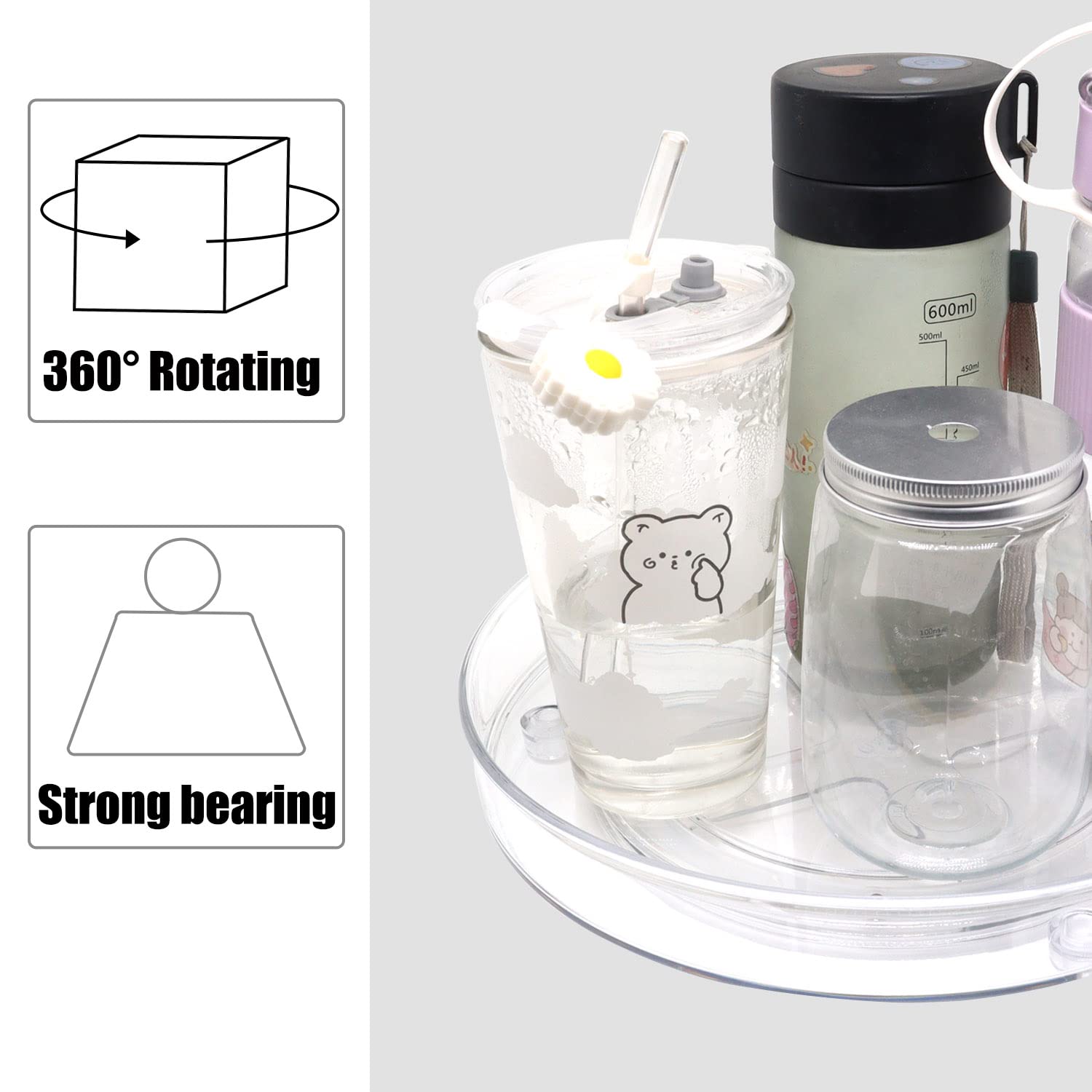 SWZHAI Lazy Susan Organizer 11 inches, Clear Turntable Acrylic Spice Rack for Cabinet Storage, Rotating Seasoning Organizer for Kitchen, Refrigerator, Pantry, Countertop, Table, Vanity, Bathroom