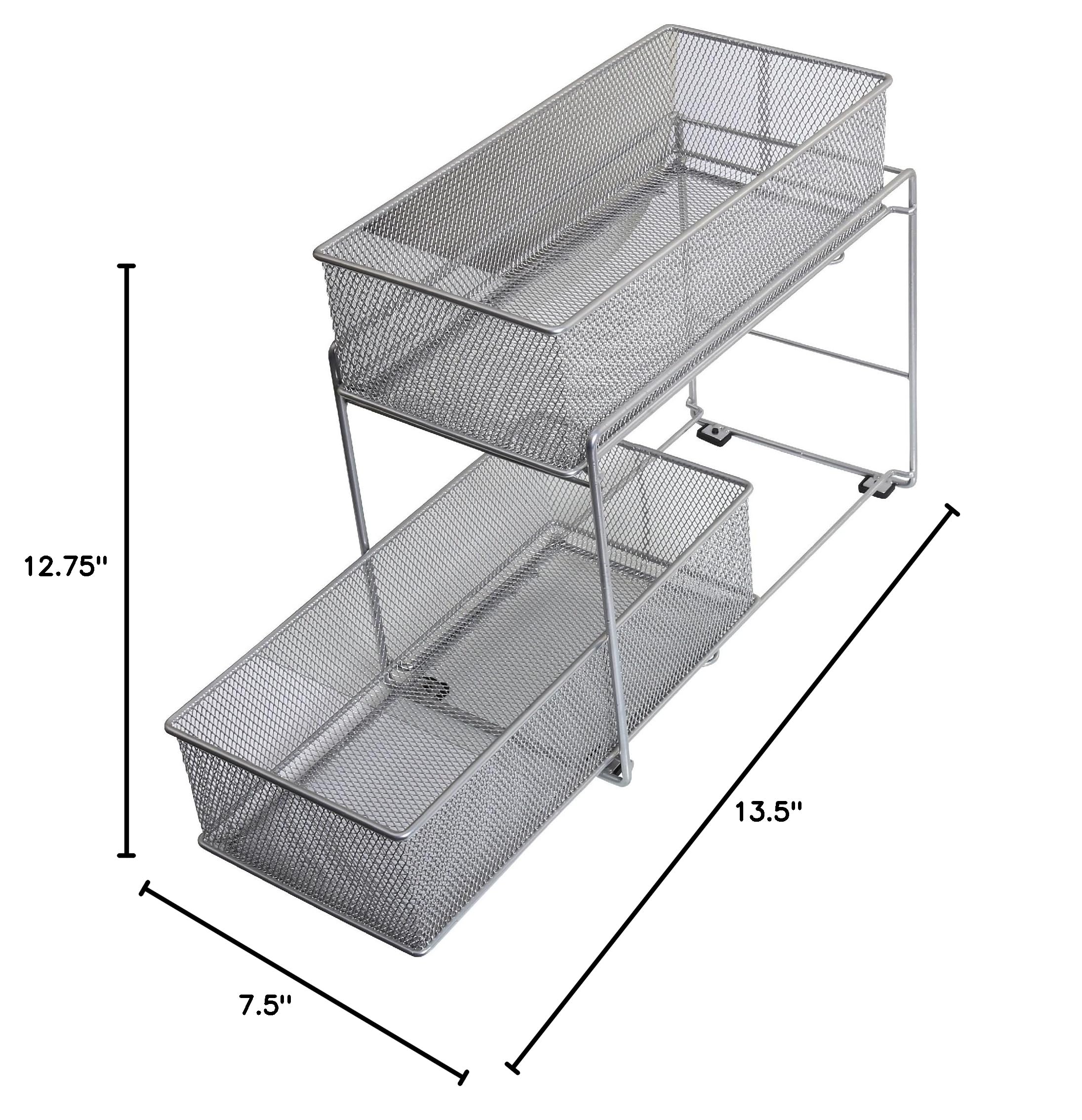 YBM Home Silver 2 Tier Mesh Sliding Spice and Sauces Basket Cabinet Organizer Drawer 2304