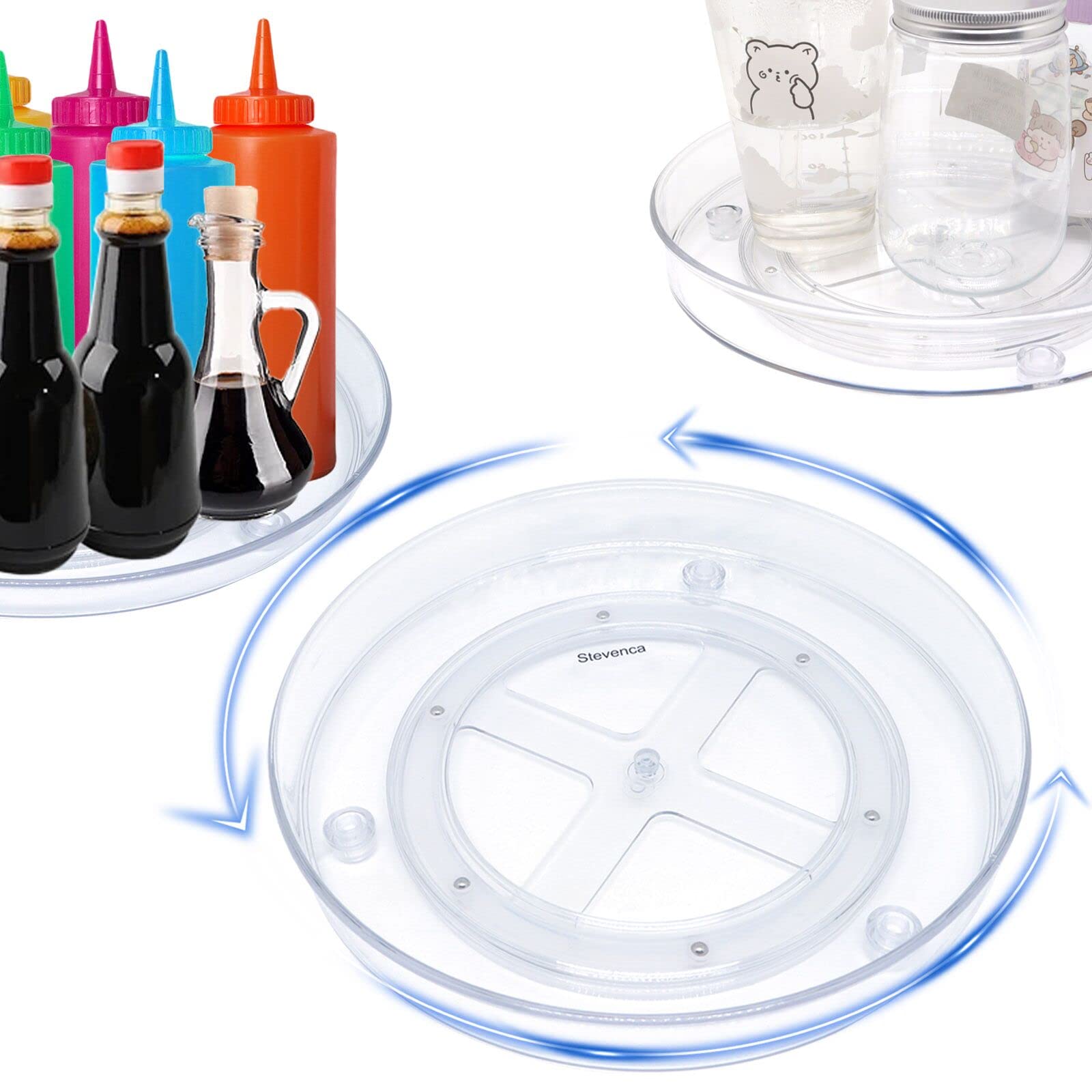 SWZHAI Lazy Susan Organizer 11 inches, Clear Turntable Acrylic Spice Rack for Cabinet Storage, Rotating Seasoning Organizer for Kitchen, Refrigerator, Pantry, Countertop, Table, Vanity, Bathroom