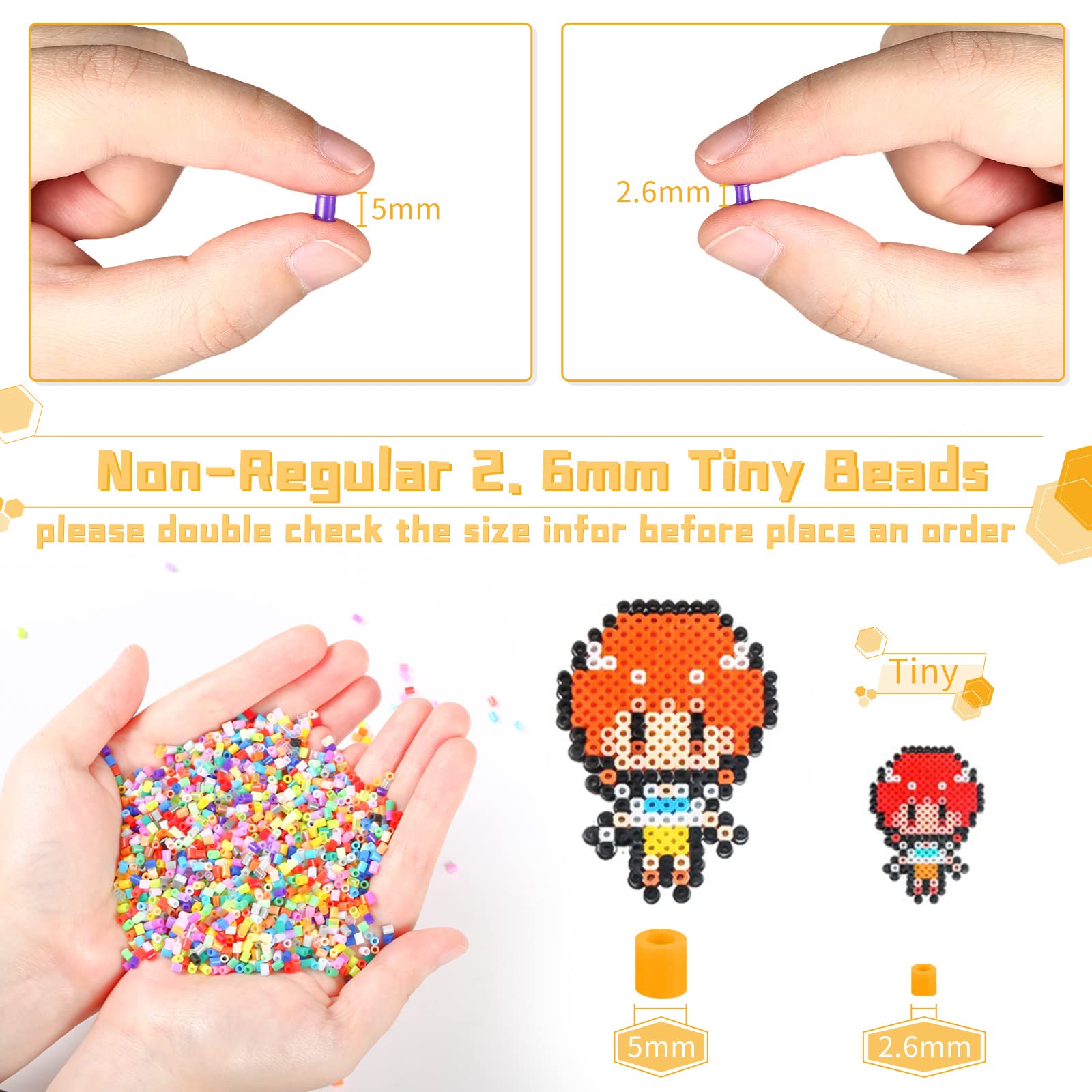 24000 Fuse Beads, 24 Color 2.6mm Tiny Mini Fuse Beading Kit with Pegboards Ironing Paper for Party Craft