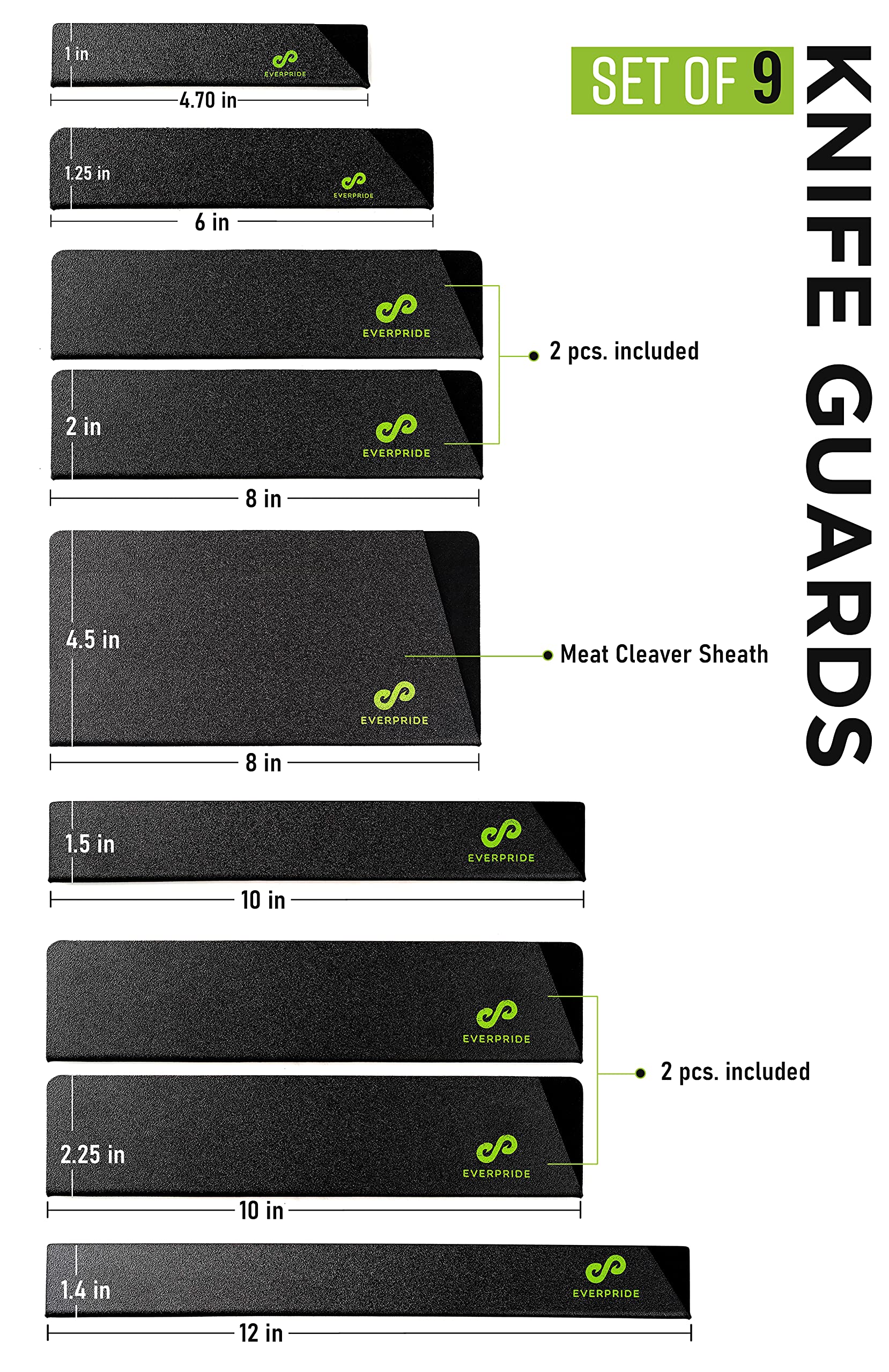 EVERPRIDE 9-Piece Knife Guard Set, Universal Blade Cover Sheaths for Chef and Kitchen Knives β Durable Knife Edge Guards Include Multiple Sizes to Protect Your Full Set of Knives - Knives Not Included