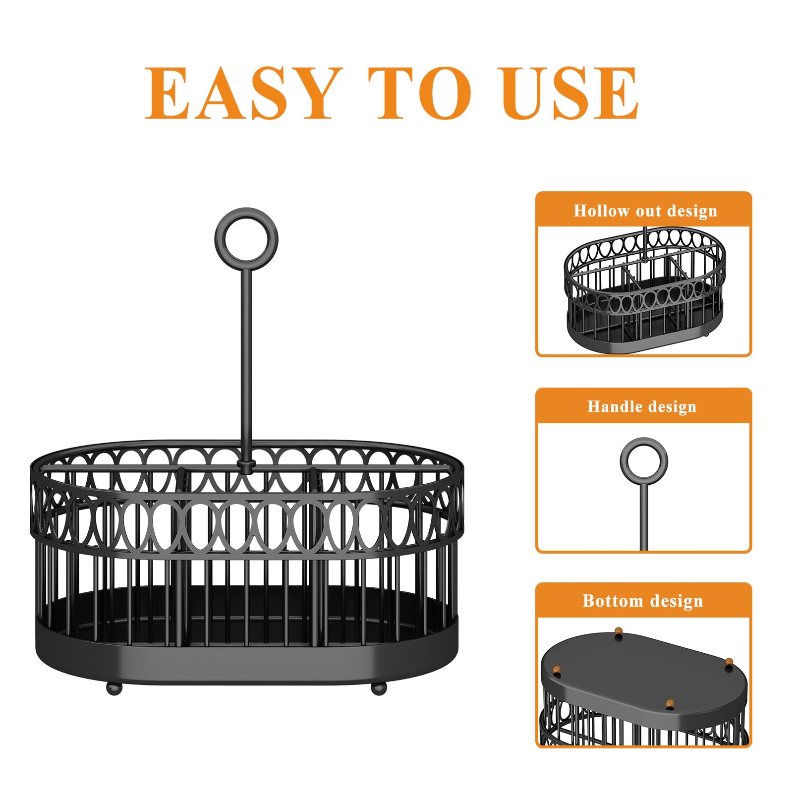 GILLAS Utensil Caddy, Cutlery Silverware Organizer For Forks, Spoons, Knives, Napkins And Desk Supplies, Storage Basket With 4 Compartments (Black)
