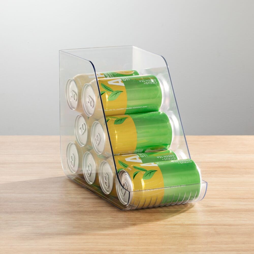 mDesign Plastic Kitchen Storage Organizer Container Bins for Pantry, Fridge, Freezer Organization - Holds Canned Food, Soup Can, Soda Water Bottle - Ligne Collection - Clear