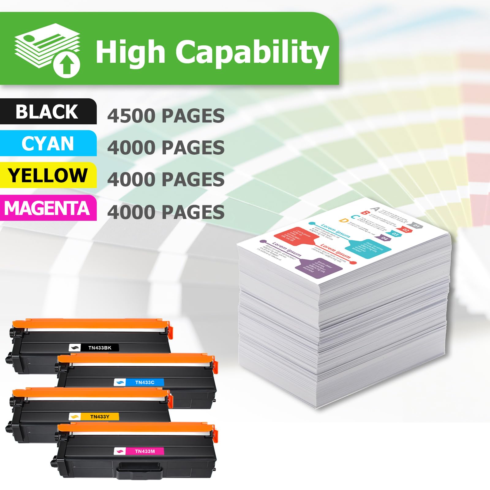 A Aztech Compatible TN433 Toner Cartridge Replacement for Brother TN433 TN-433 TN433BK TN431 MFC-L8900CDW HL-L8360CDW HL-L8260CDW MFC-L8610CDW HL-L8360CDWT Printer (Black Cyan Yellow Magenta 4-Pack)