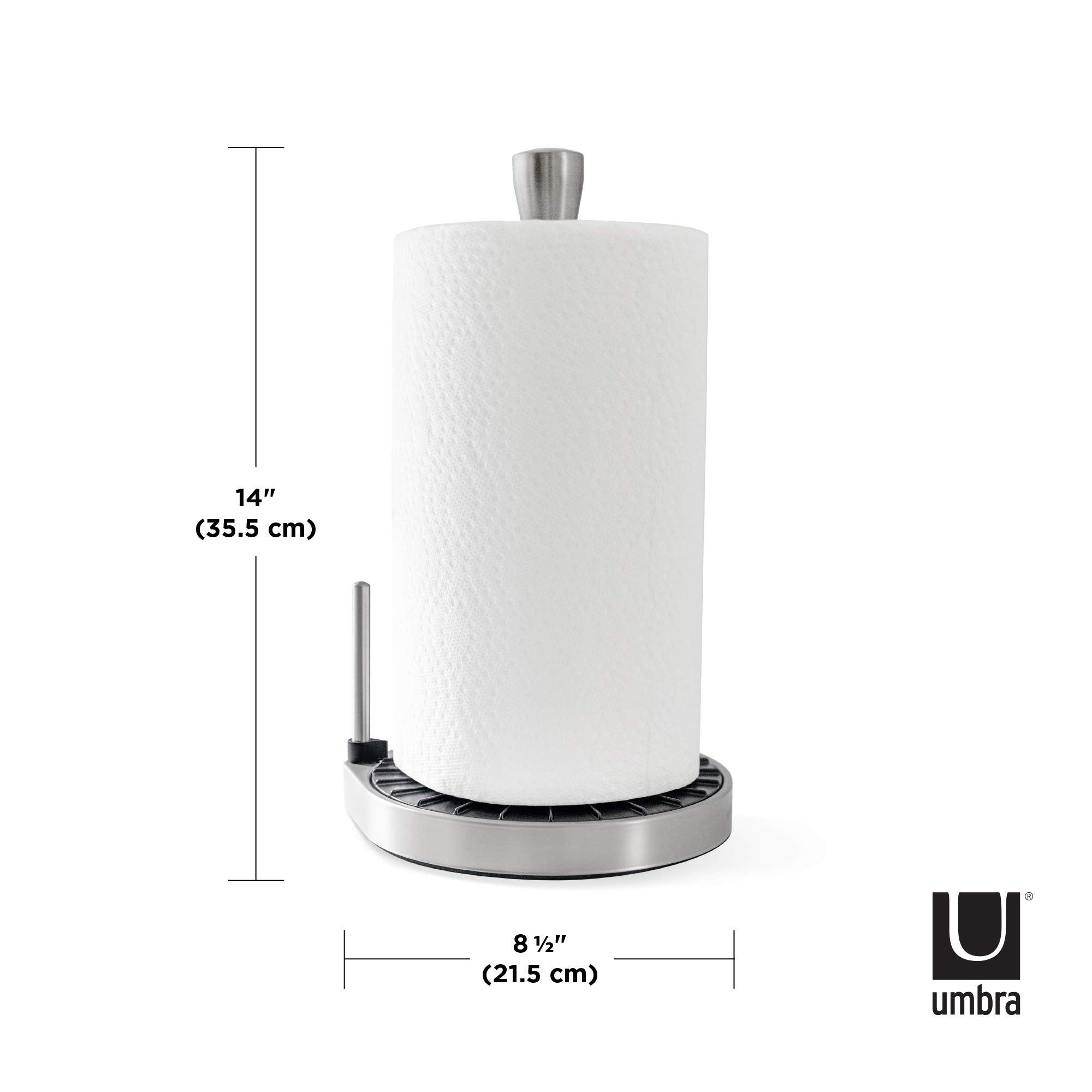Umbra Spin Click N Tear Paper Towel Holder Stand for Countertop - One-Handed Tear, Nickel/Black