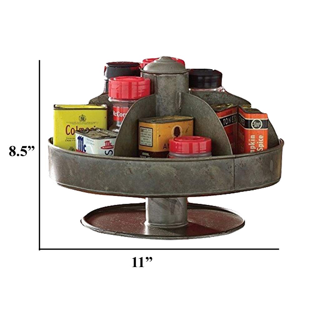Benjara Galvanized Lazy Susan Organizer with Pockets, Gray