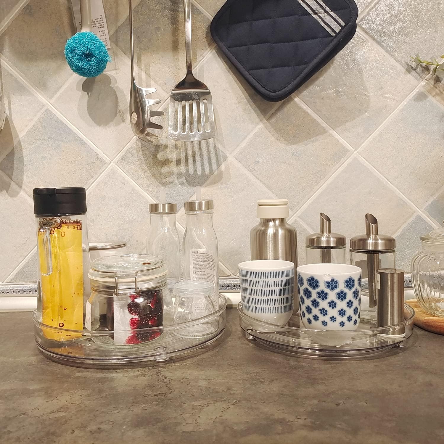Lazy Susan Organizer Clear Lazy Susan Turntable for Cabinet Pantry Fridge Lazy Susan Spice Rack Plastic 2 Pack (9 inch & 10 inch)