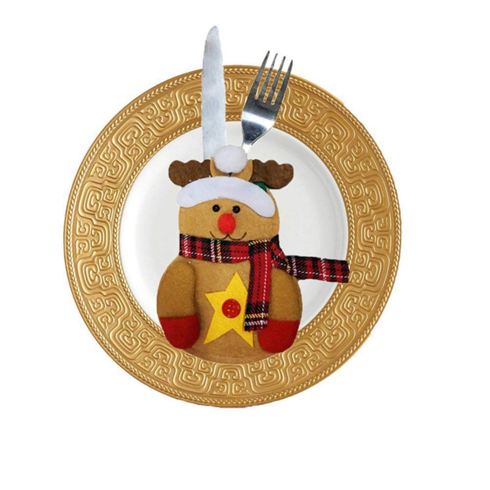 BESTOYARD Christmas Tableware Holder Silverware Holders Pockets Knifes Forks Bag Snowman Santa Claus Elk Decor for Xmas Dinner Table Decorations 6pcs