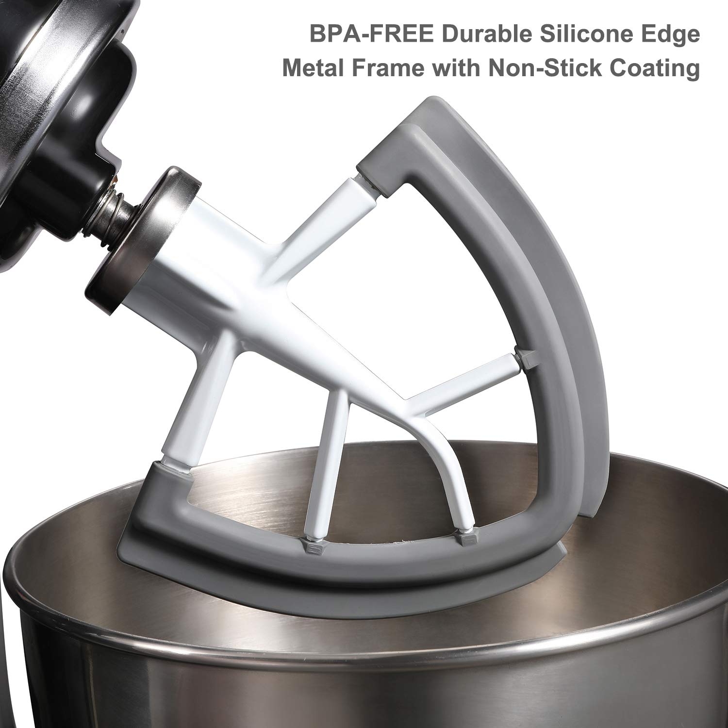 Flex Edge Beater for KitchenAid Tilt-Head Stand Mixer, 4.5-5 Quart Flat Beater Paddle with Flexible Silicone Edges Bowl Scraper, White