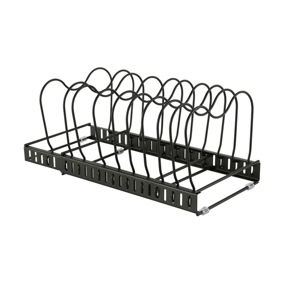 SUNFICON Pans Organizer Rack 2 Pack Pot Lids Holder Bakeware Platters Dishes Cutting Board Storage Stand 10 Adjustable Expandable Compartments Kitchen Countertop Pantry Cabinet, Black