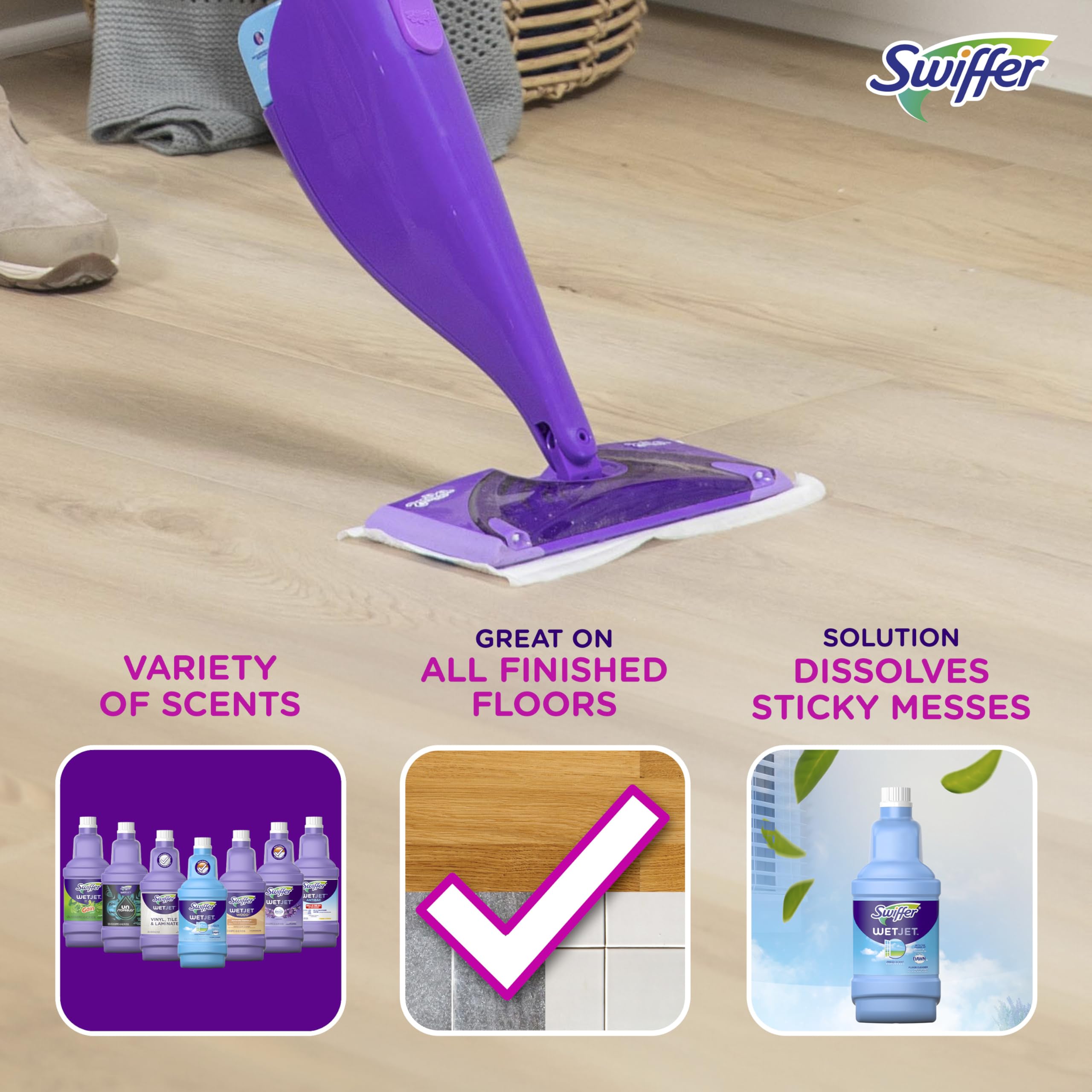 Swiffer WetJet Multi-Purpose Floor Cleaner Solution with Febreze Refill, Lavender Vanilla and Comfort Scent, 1.25 Liter (Pack of 2)