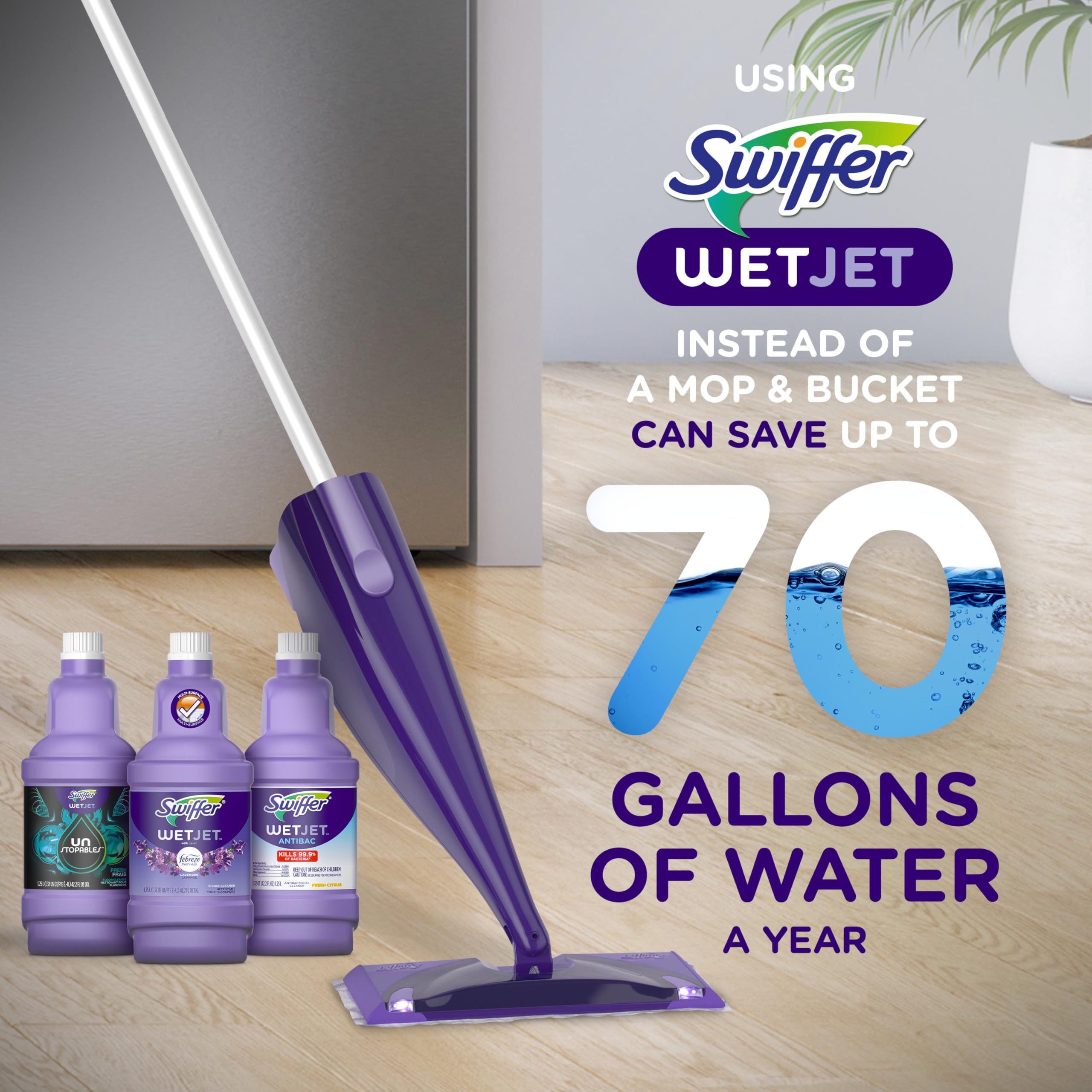 Swiffer WetJet Multi-Purpose Floor Cleaner Solution with Febreze Refill, Lavender Vanilla and Comfort Scent, 1.25 Liter (Pack of 2)
