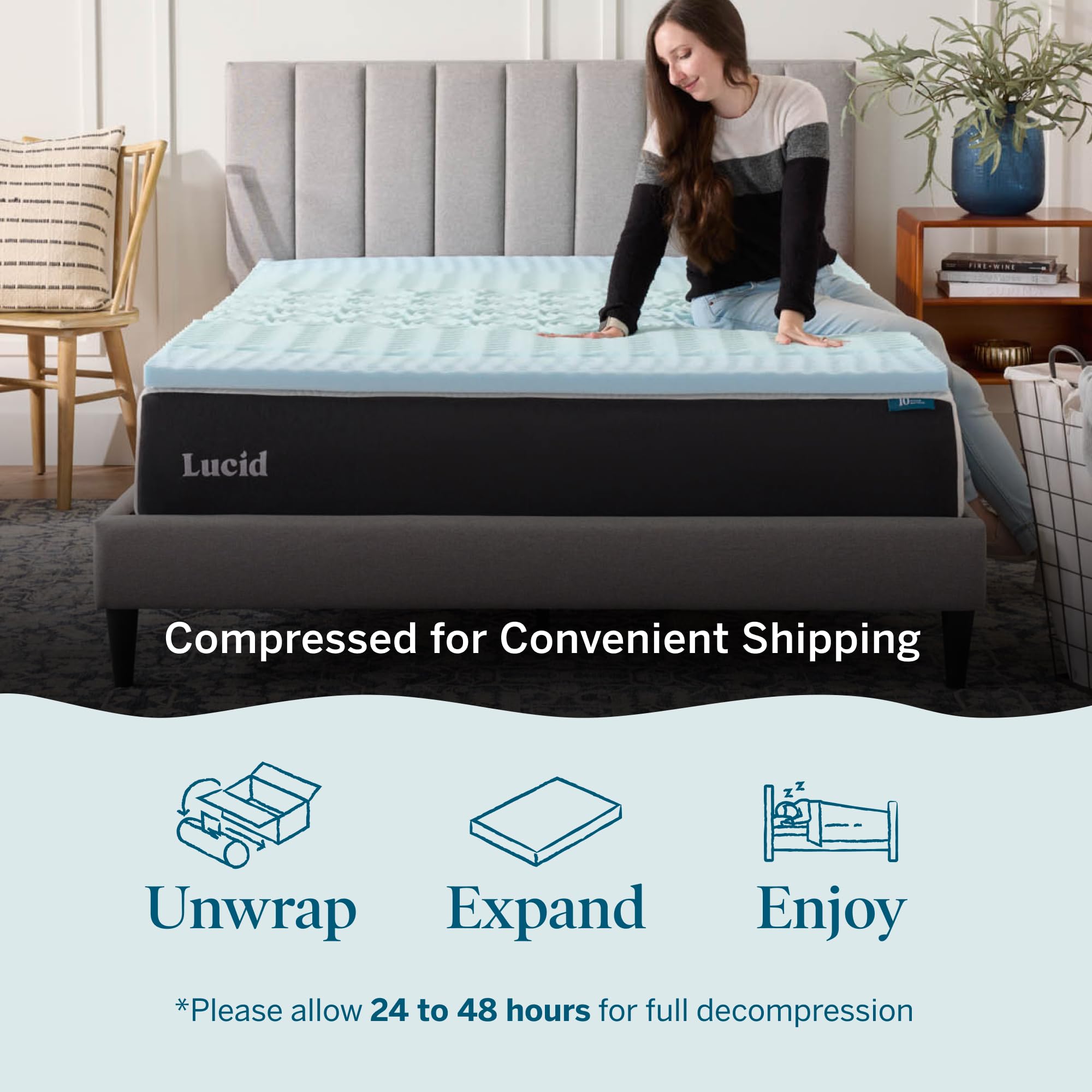 Lucid 2 Inch Mattress Topper Queen - Memory Foam Mattress Topper Queen - 5 Zone Gel Infusion - CertiPur Certified Foam