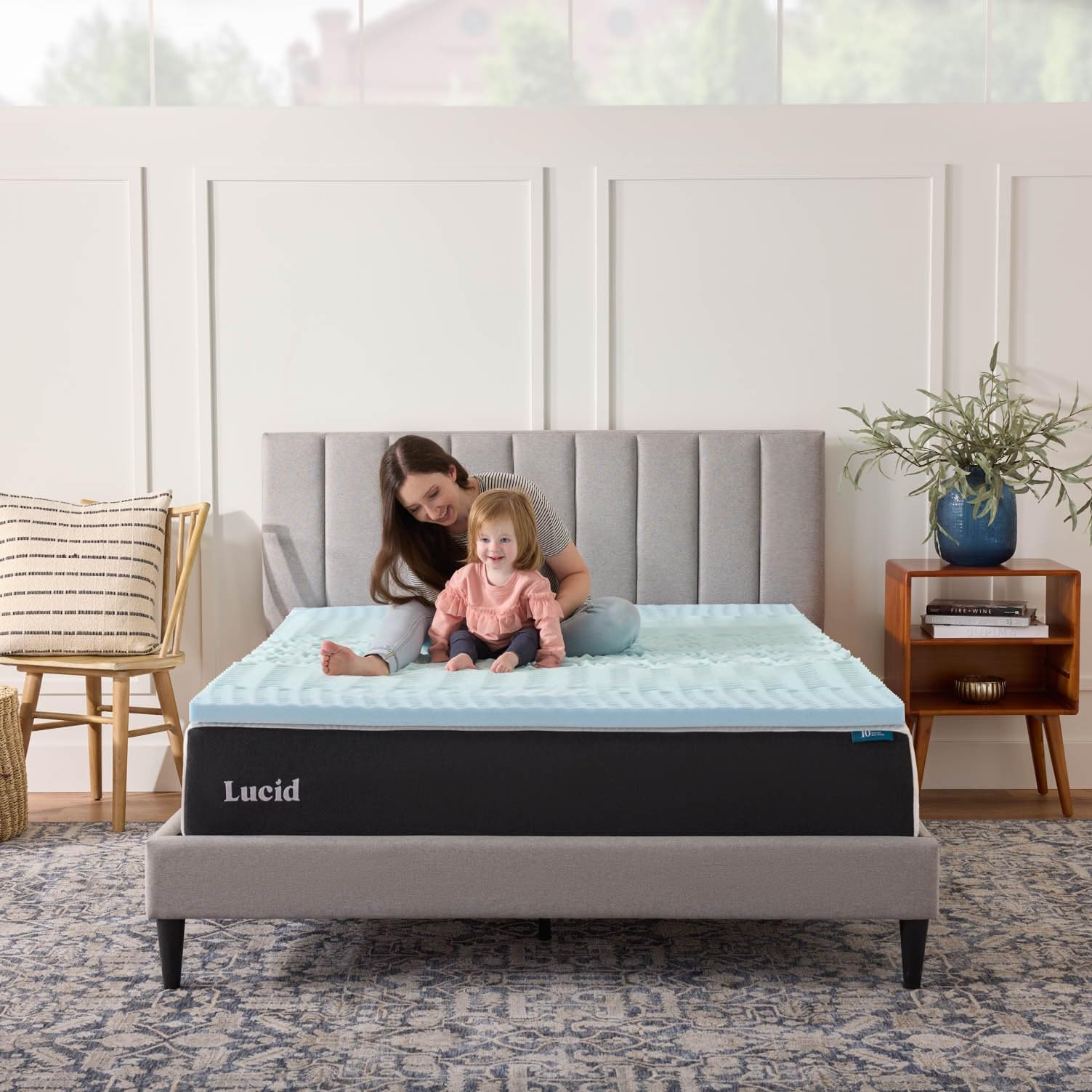Lucid 2 Inch Mattress Topper Queen - Memory Foam Mattress Topper Queen - 5 Zone Gel Infusion - CertiPur Certified Foam