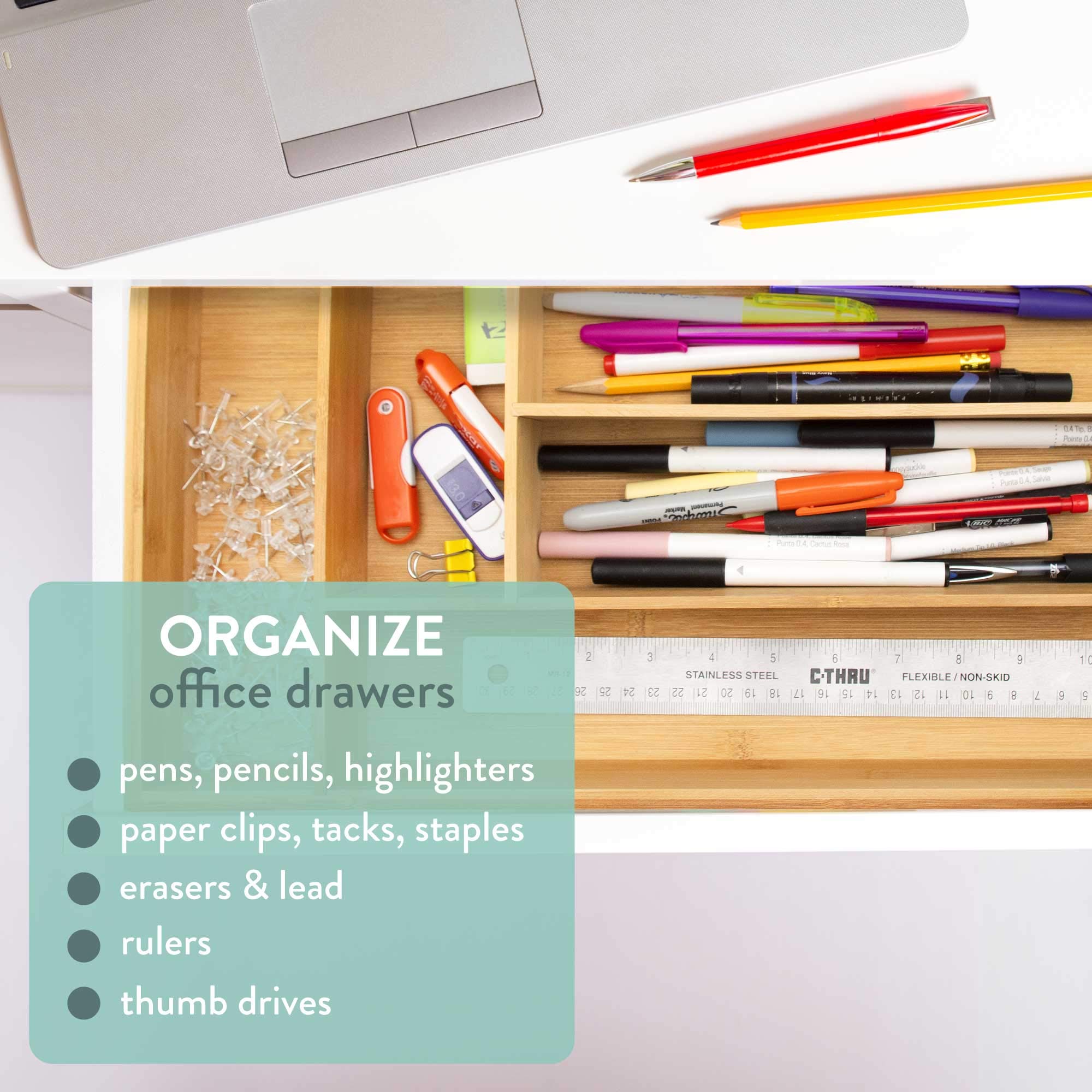 Island Bamboo Drawer Organizer - Wooden Insert Utensil Tray for Kitchen Cutlery, Silverware & Flatware - Great Divider & Organizers for Large Office Drawers, Jewelry Holder & Utensils Separator
