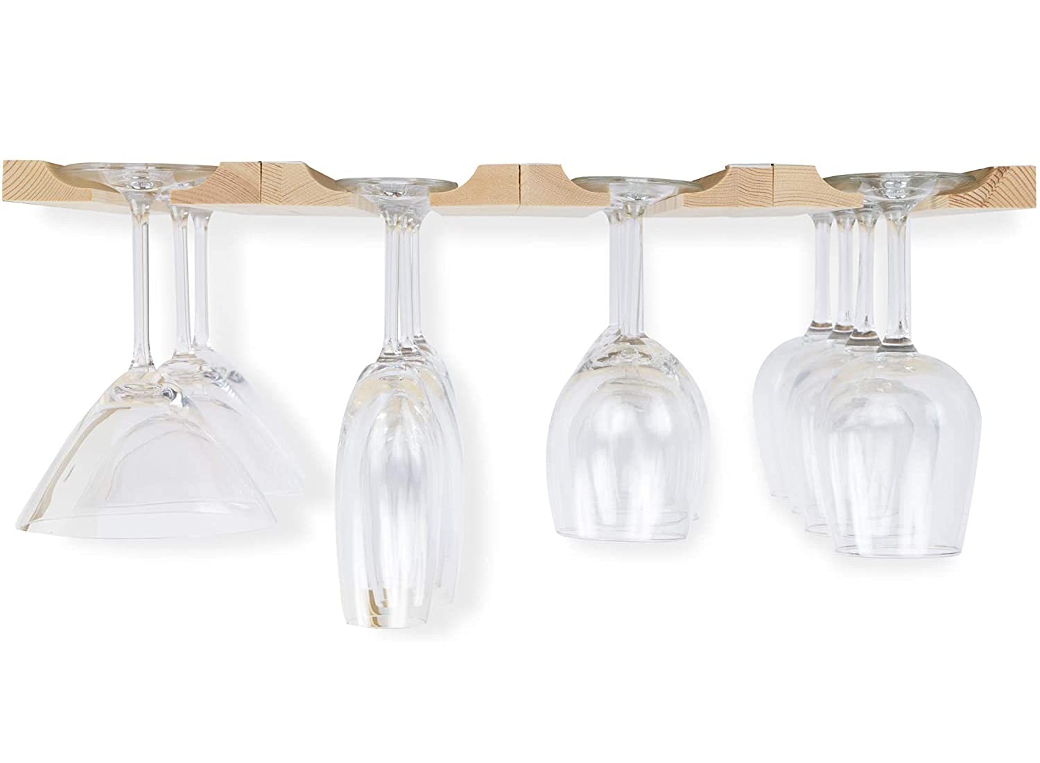 Rustic State Vigo 4 Sectional Adjustable Under Cabinet Mount Wood Stemware Rack Hanging Shelf Glassware Holder Bar Organizer with up to 12 Wine Glass Storage 11 Inch Deep Natural