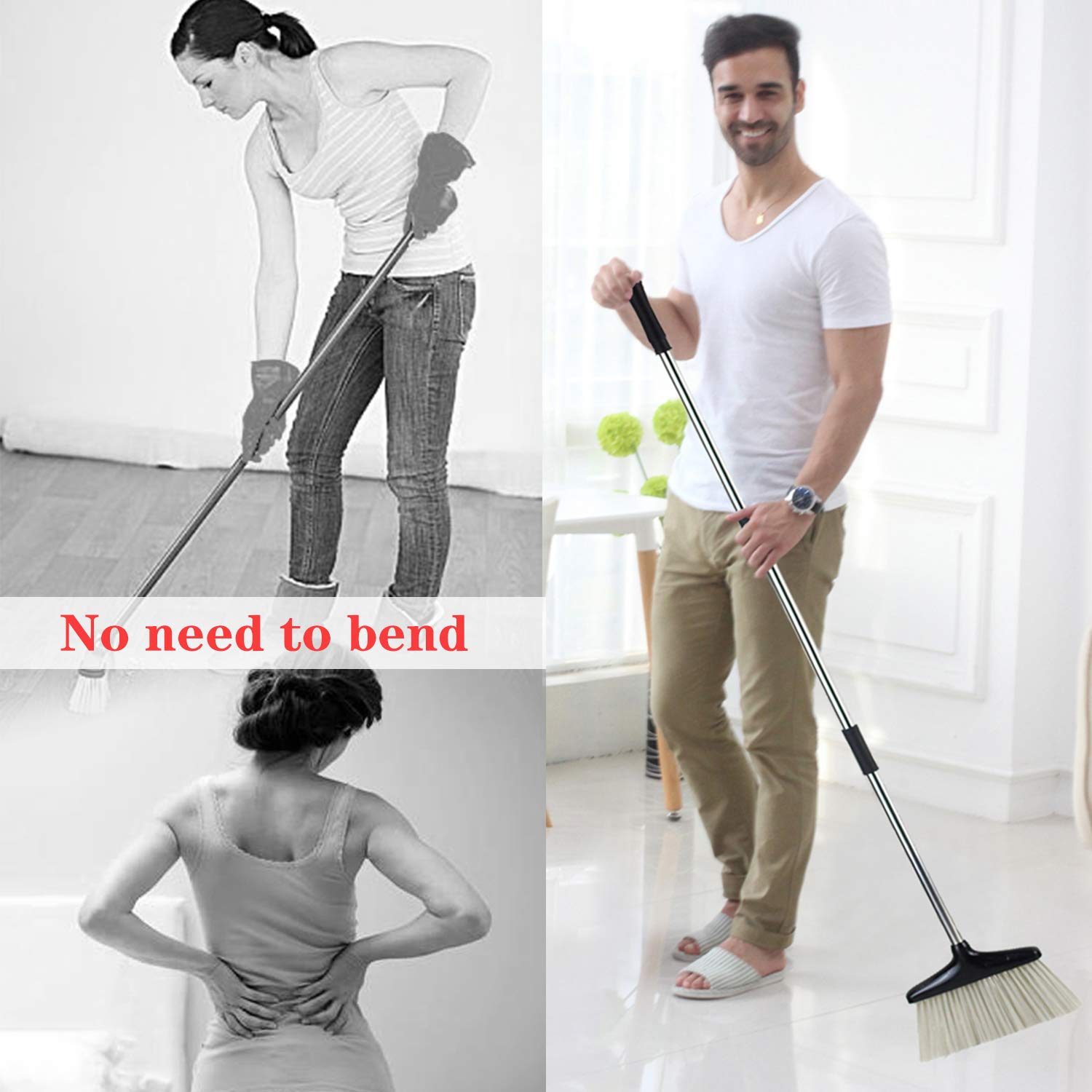 Broom and Dustpan Set for Home with Lid Indoor Upright Dustpan and Broom Combo Dust Pan with Long Handle Standing Sweeper Angle Broom Sweeping Room Office Garden Kitchen Floor Kids Pet Hair