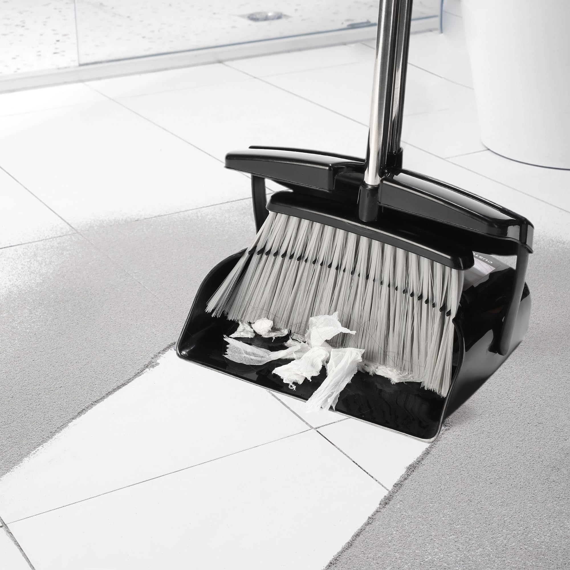 Broom and Dustpan Set for Home with Lid Indoor Upright Dustpan and Broom Combo Dust Pan with Long Handle Standing Sweeper Angle Broom Sweeping Room Office Garden Kitchen Floor Kids Pet Hair