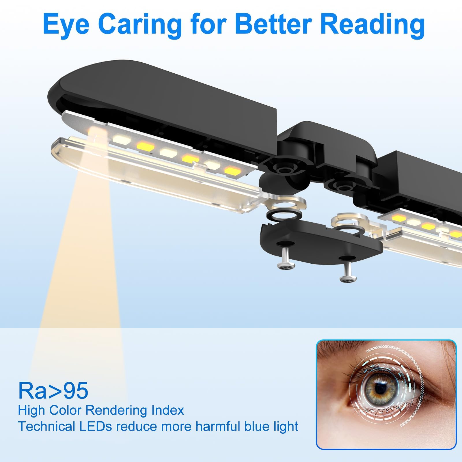 Vekkia 14 LED Rechargeable Book-Light for Reading at Night in Bed, Warm/White Reading Light with Clamp, 180° Adjustable Clip on Light, Lightweight Eye Care Book Light, Perfect for Book Lovers