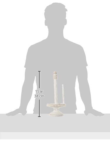 Mud Pie 47100002 Farmhouse Washed Beaded Wood Pedestal Paper Towel Holder, 16" x 6" Dia, White, Grey