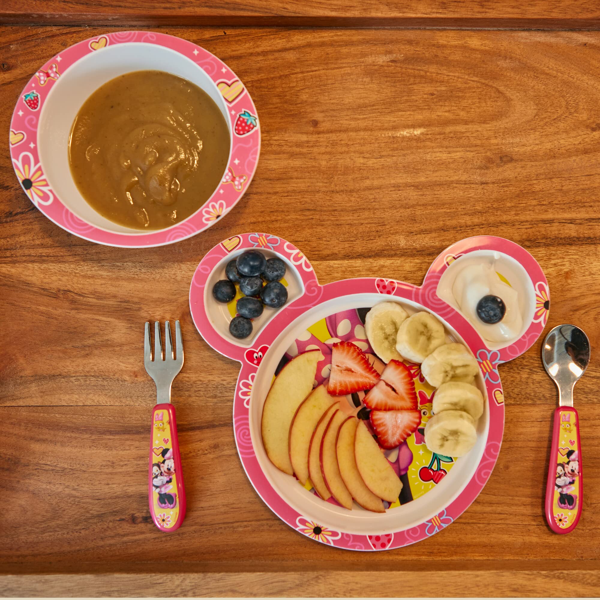 The First Years Disney Minnie Mouse Dinnerware Set - Easter Basket Stuffers - Toddler Plates and Toddler Utensils- 4 Count