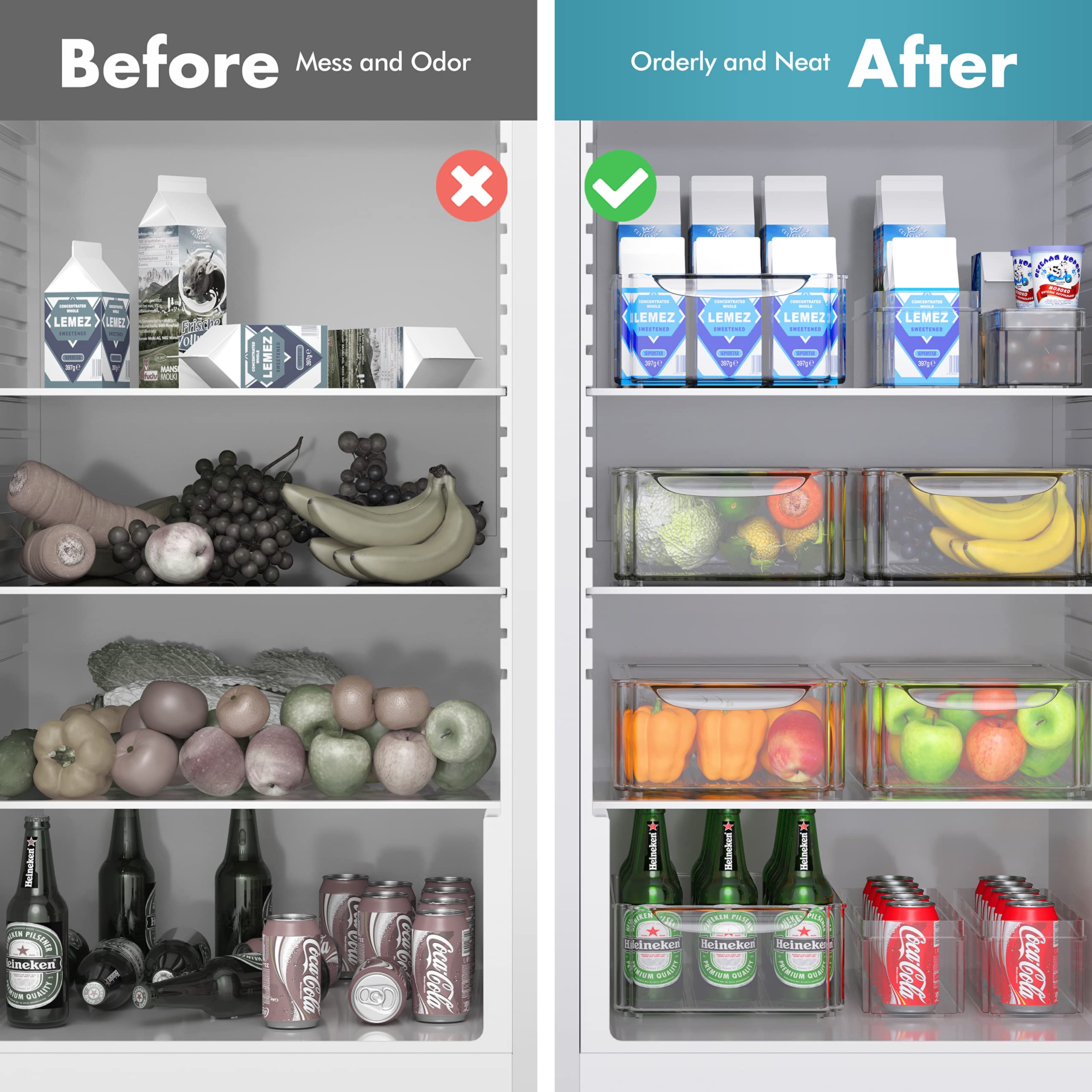 Set Of 7 Fridge Organizer Stackable Refrigerator Organizer Bins with Lids, Fridge Organization and Storage Clear Containers, BPA-Free Plastic Pantry Storage Bins for Fruits, Vegetable, Food, Drinks