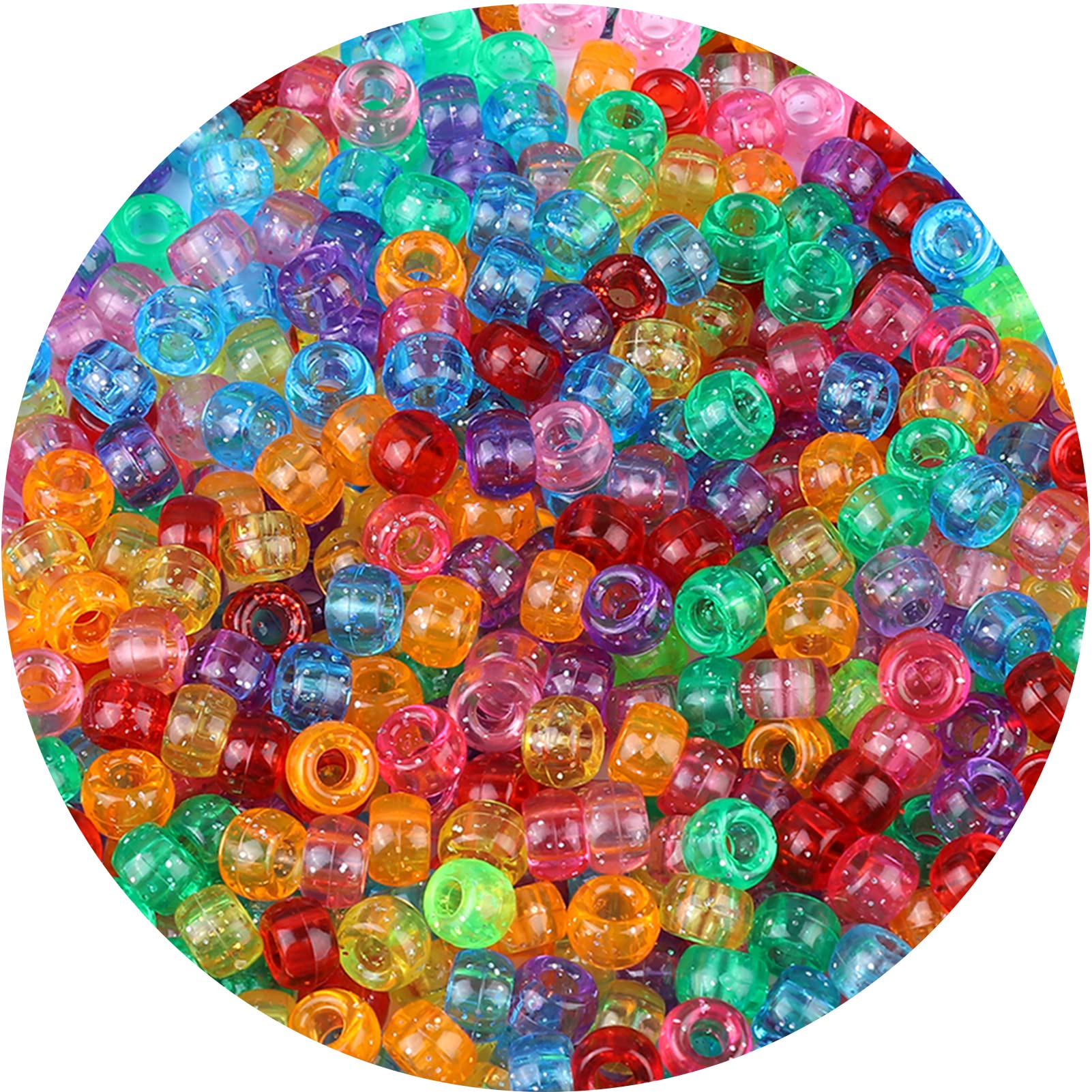 1602pcs Beads for Hair Braids Kit Including 600pcs 9x6mm Glitter Pony Beads, 1000pcs Elastic Rubber Bands, and 2pcs Quick Beaders for Kids Hair Braids (Glitter)